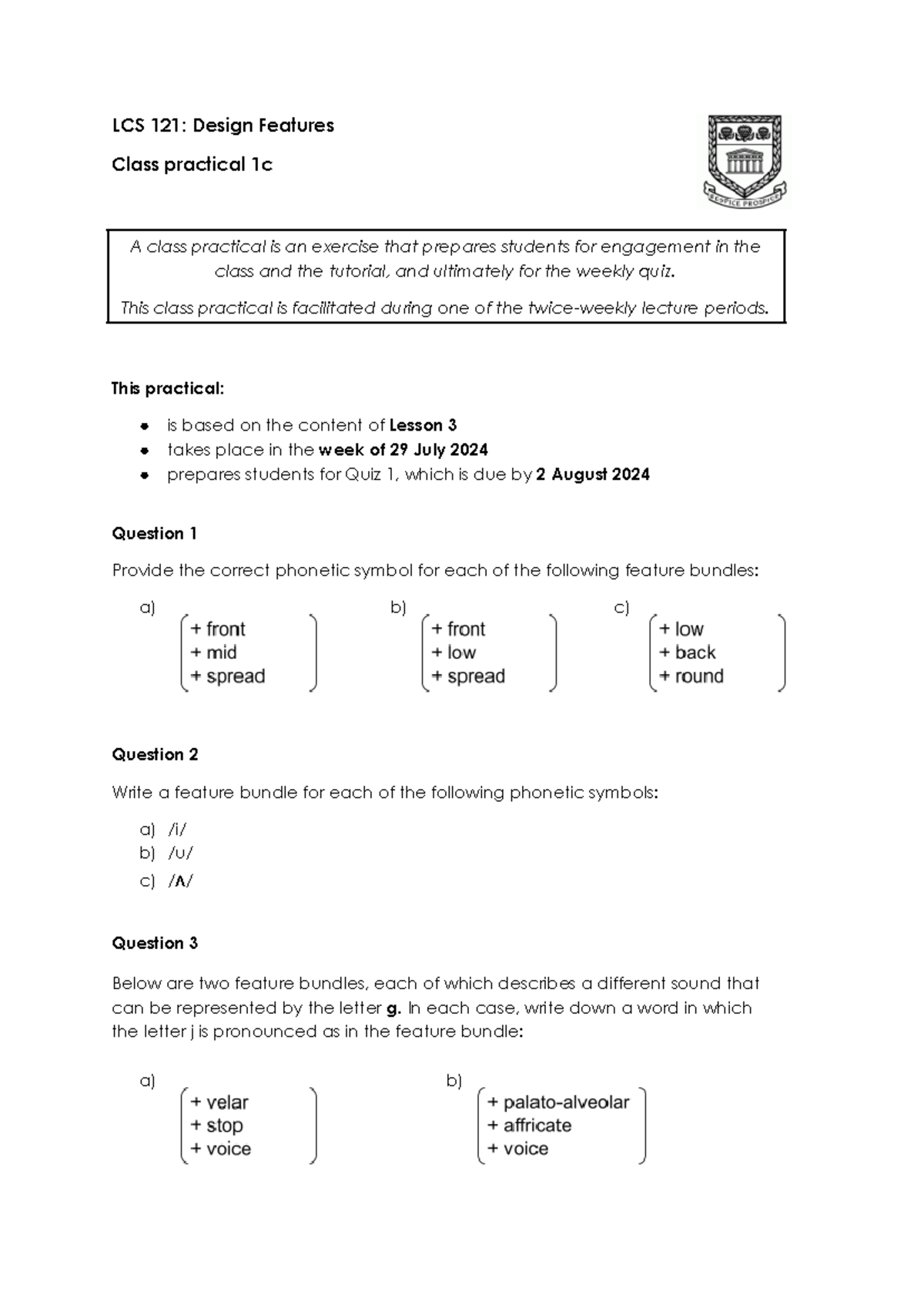 Class+prac+1c 2024 - this is tutorial work - LCS 121: Design Features ...