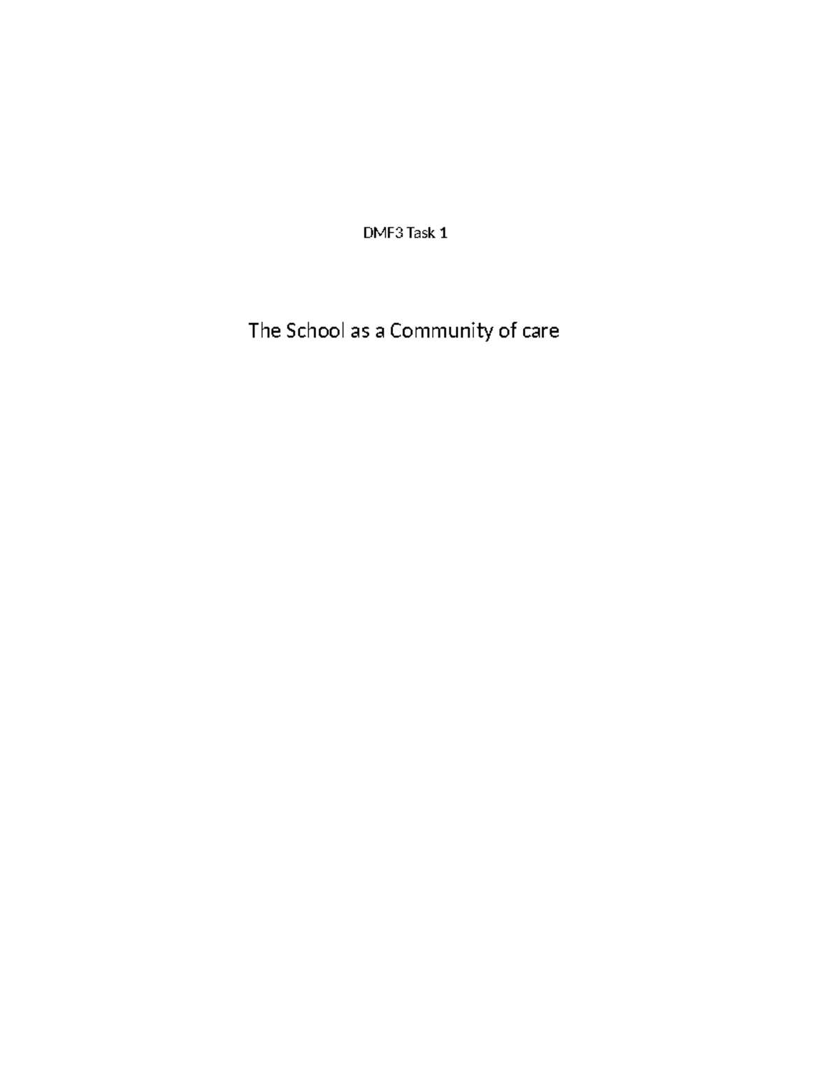 DMF3 Task 1 - DMF3 Task 1 The School as a Community of care A ...