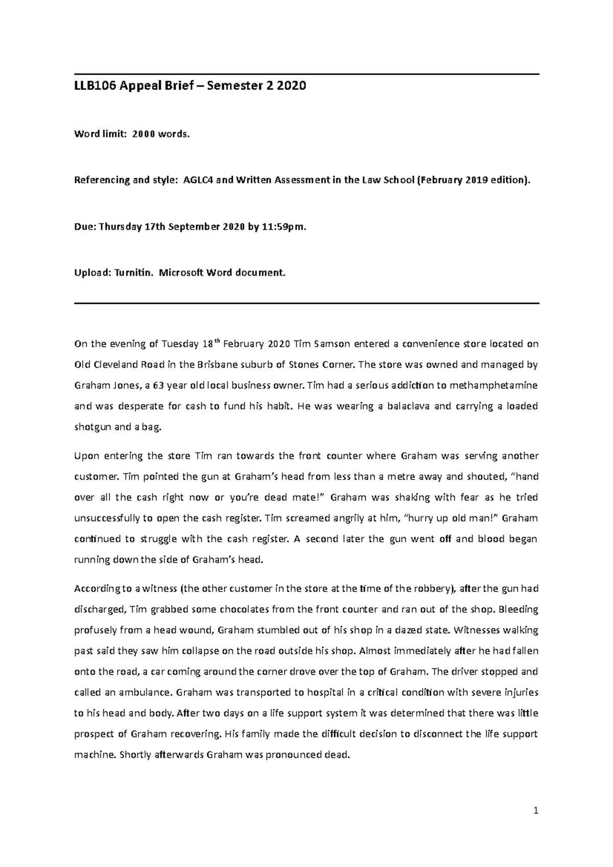 2020 Appeal brief questions - LLB106 Appeal Brief – Semester 2 2020 ...