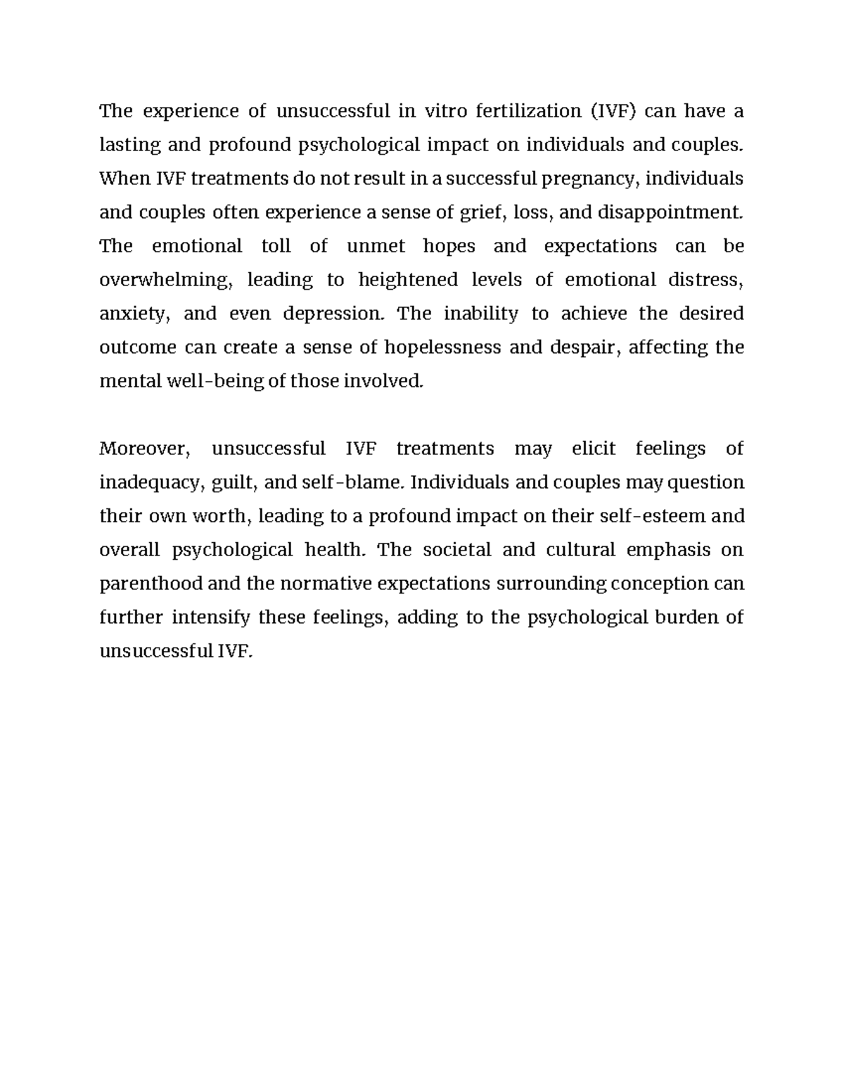 IVF - Article - The experience of unsuccessful in vitro fertilization ...