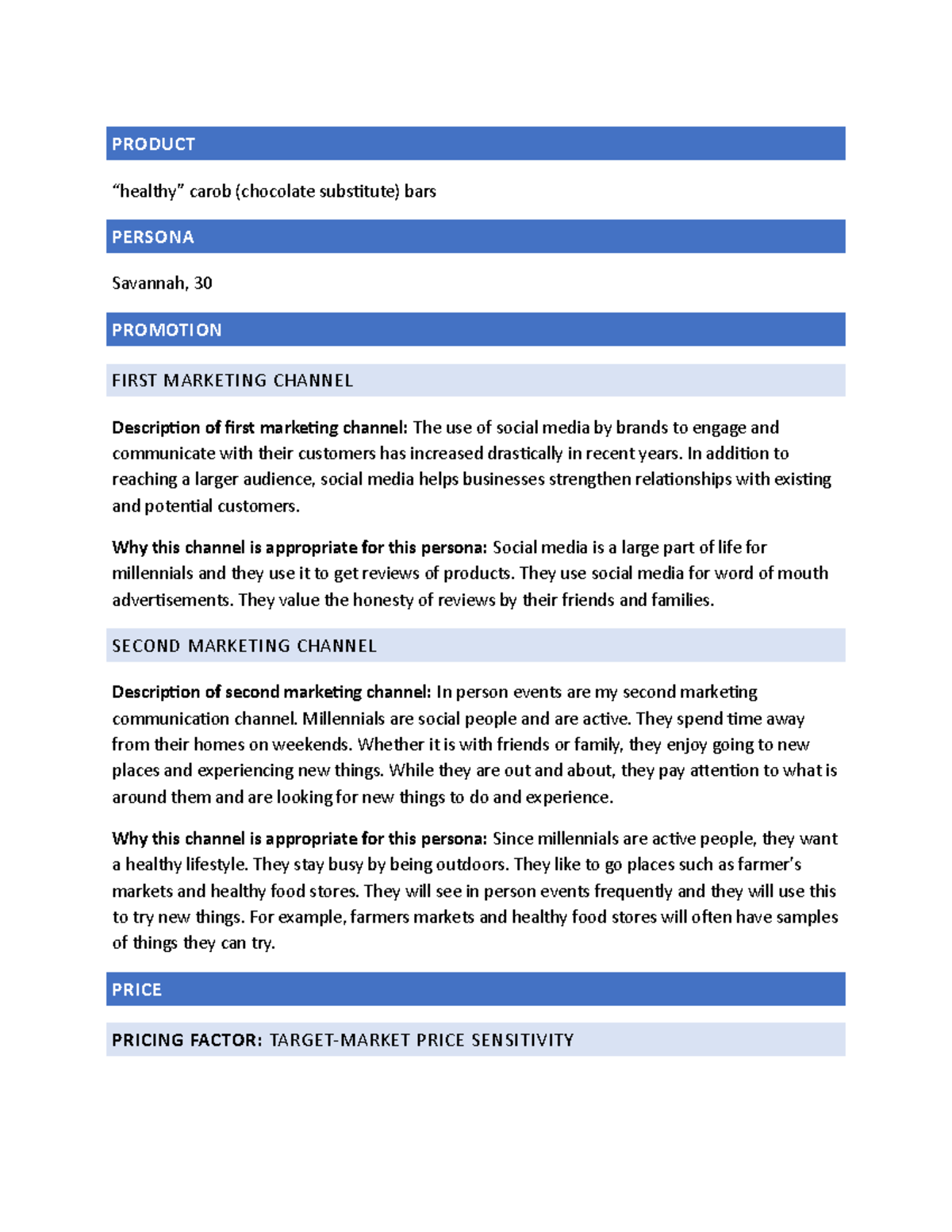 4-2 Milestone- Promotion and Price - PRODUCT “healthy” carob (chocolate ...