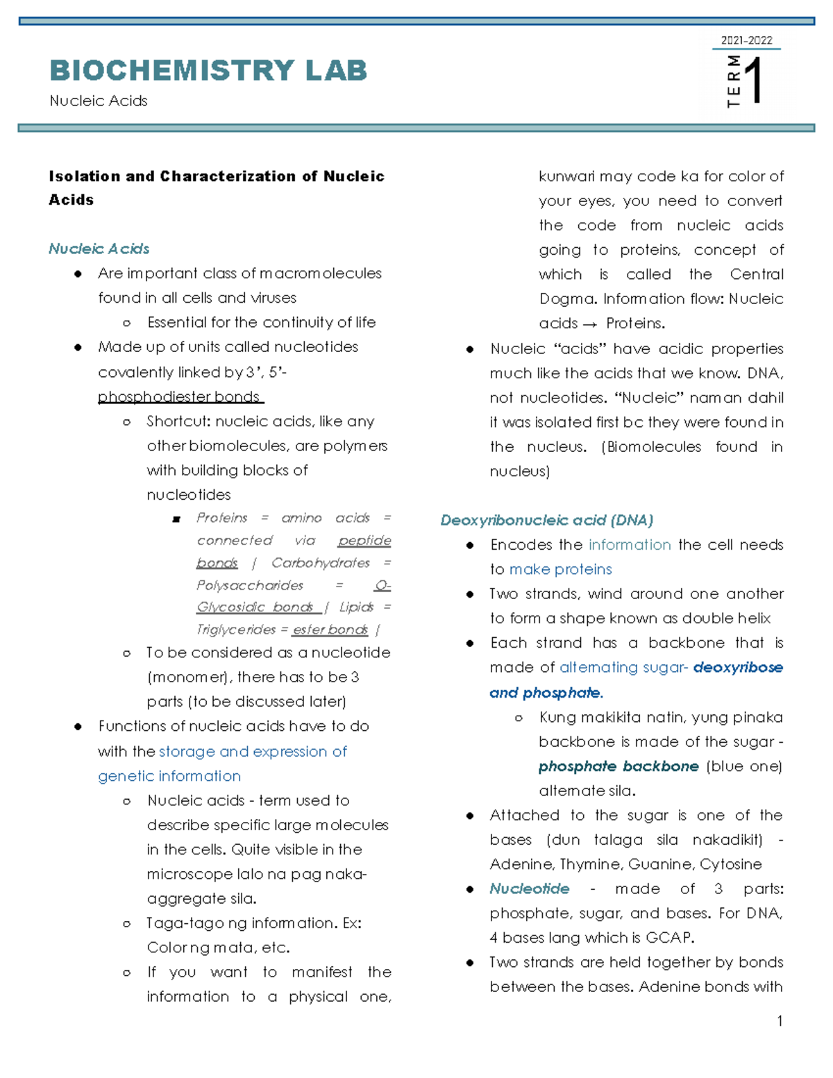 Pre Lab Nucleic Acids - This well-organized document consists of images ...