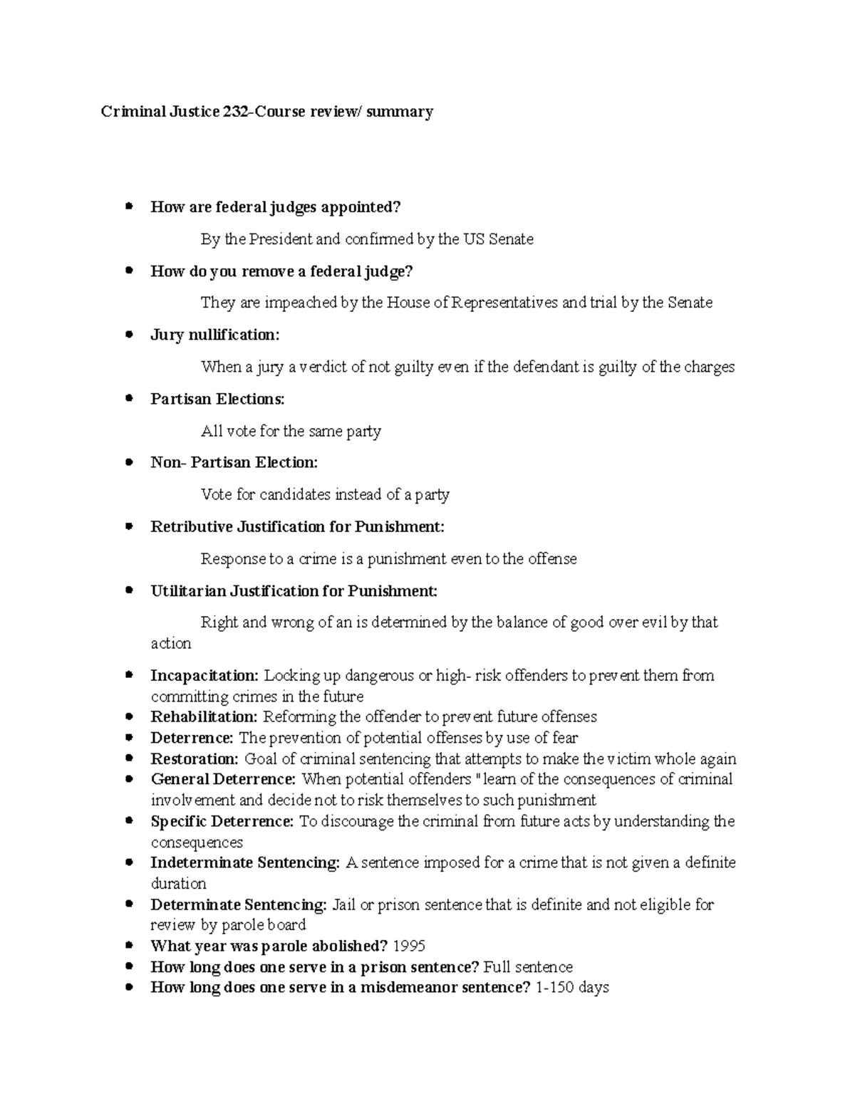 Cjus course outline lectures 1-7 notes summarized - Criminal Justice ...