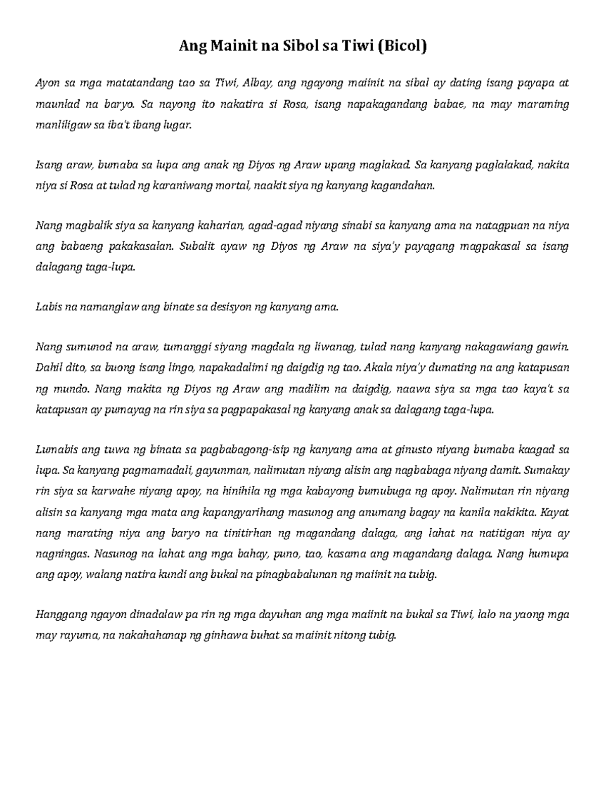 Ang Mainit na Sibol sa Tiwi - Sa nayong ito nakatira si Rosa, isang ...