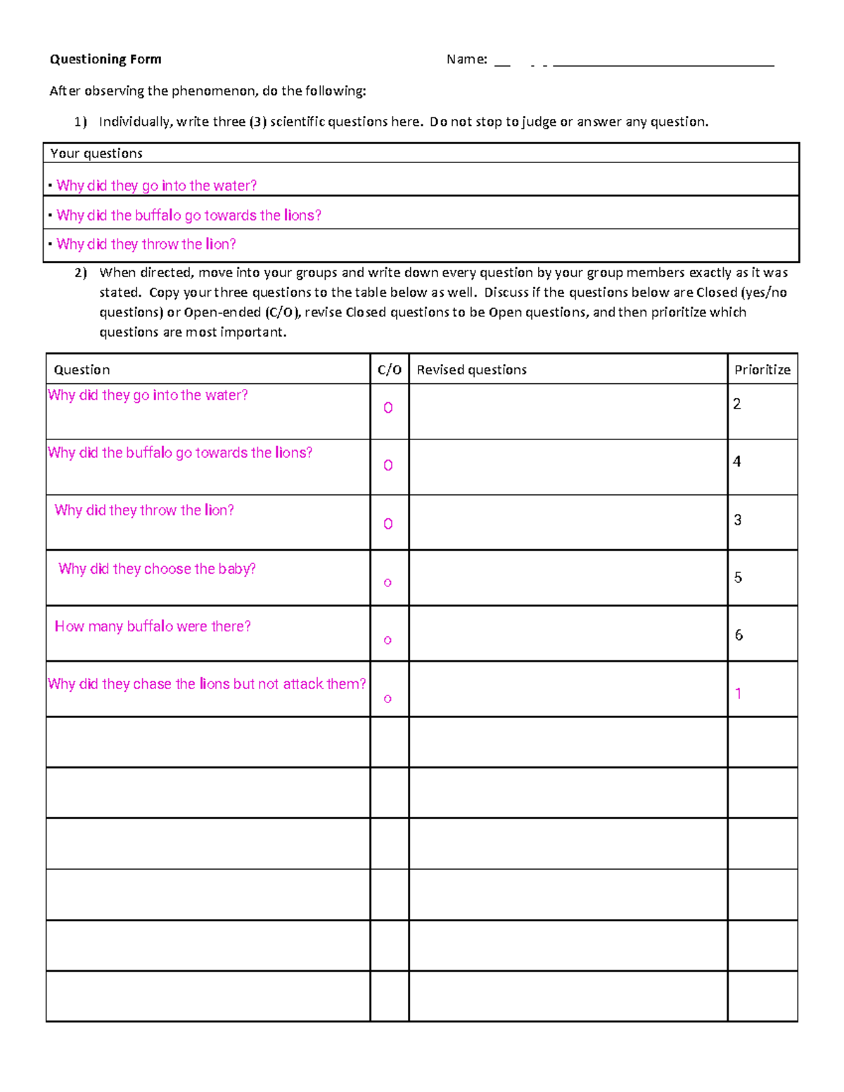 - Questioning Form Africa Unit - Questioning Form Name