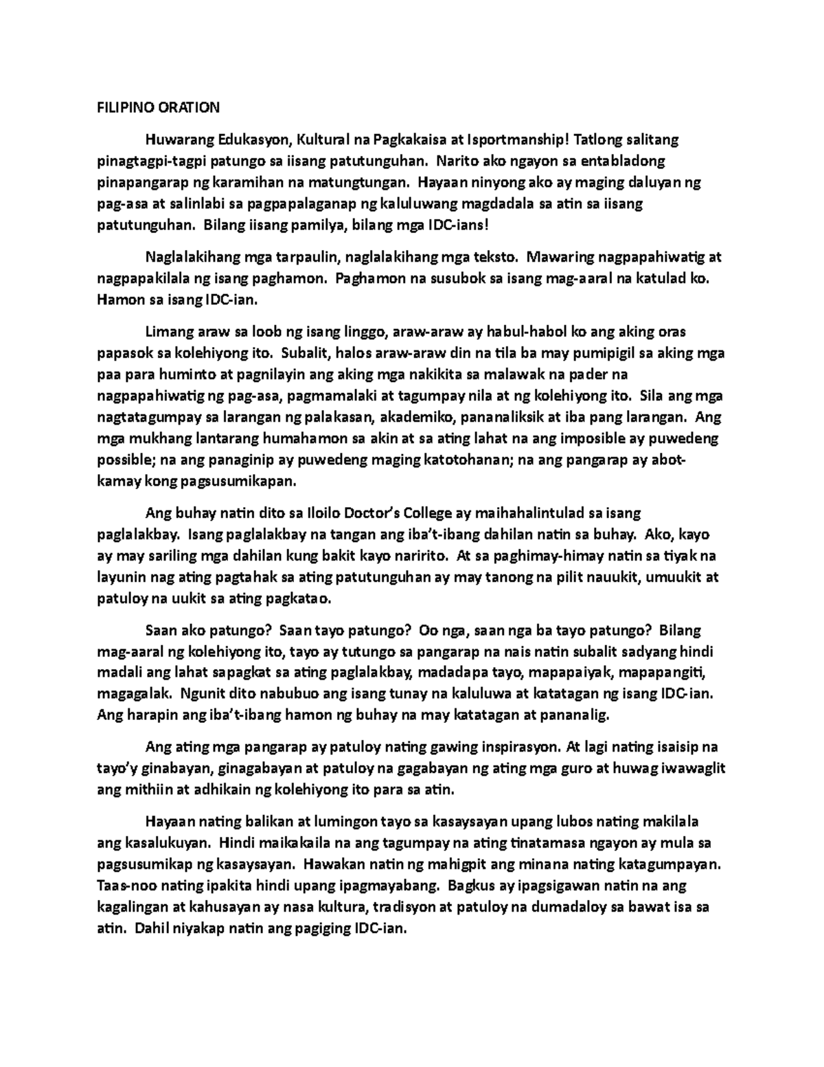 Filipino Oration - Lesson about essays - FILIPINO ORATION Huwarang ...