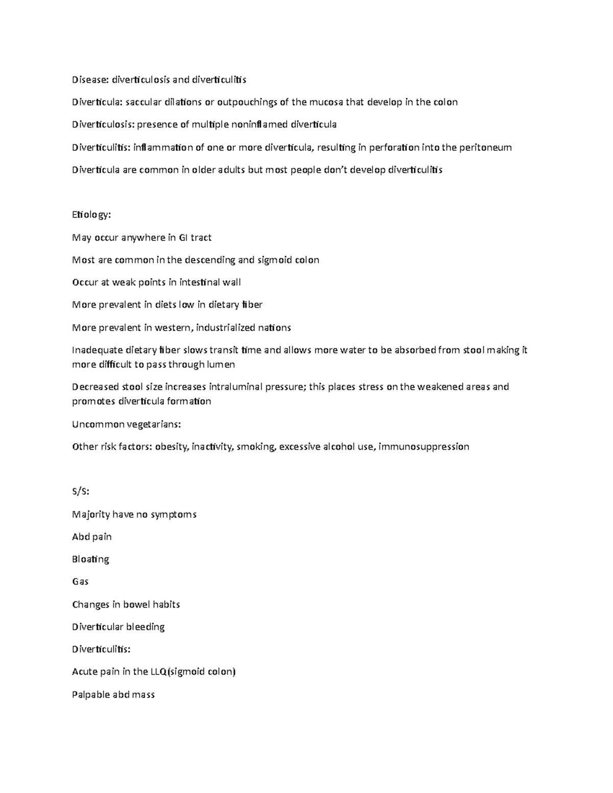 Diverticulosis and diverticulitis concept map - Disease: diverticulosis ...