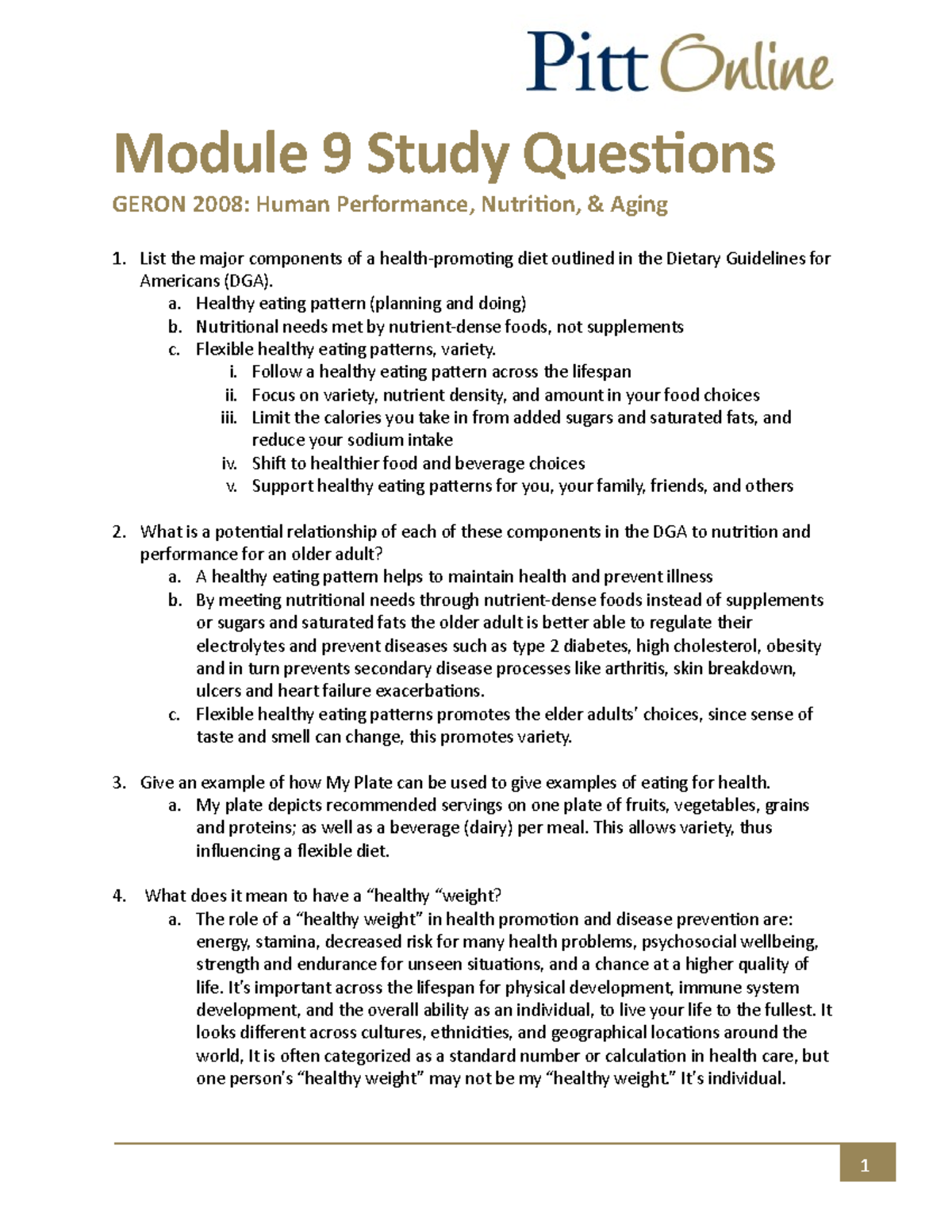 Module 9 Study Questions Answered - Module 9 Study Questions GERON 2008: Human Performance ...