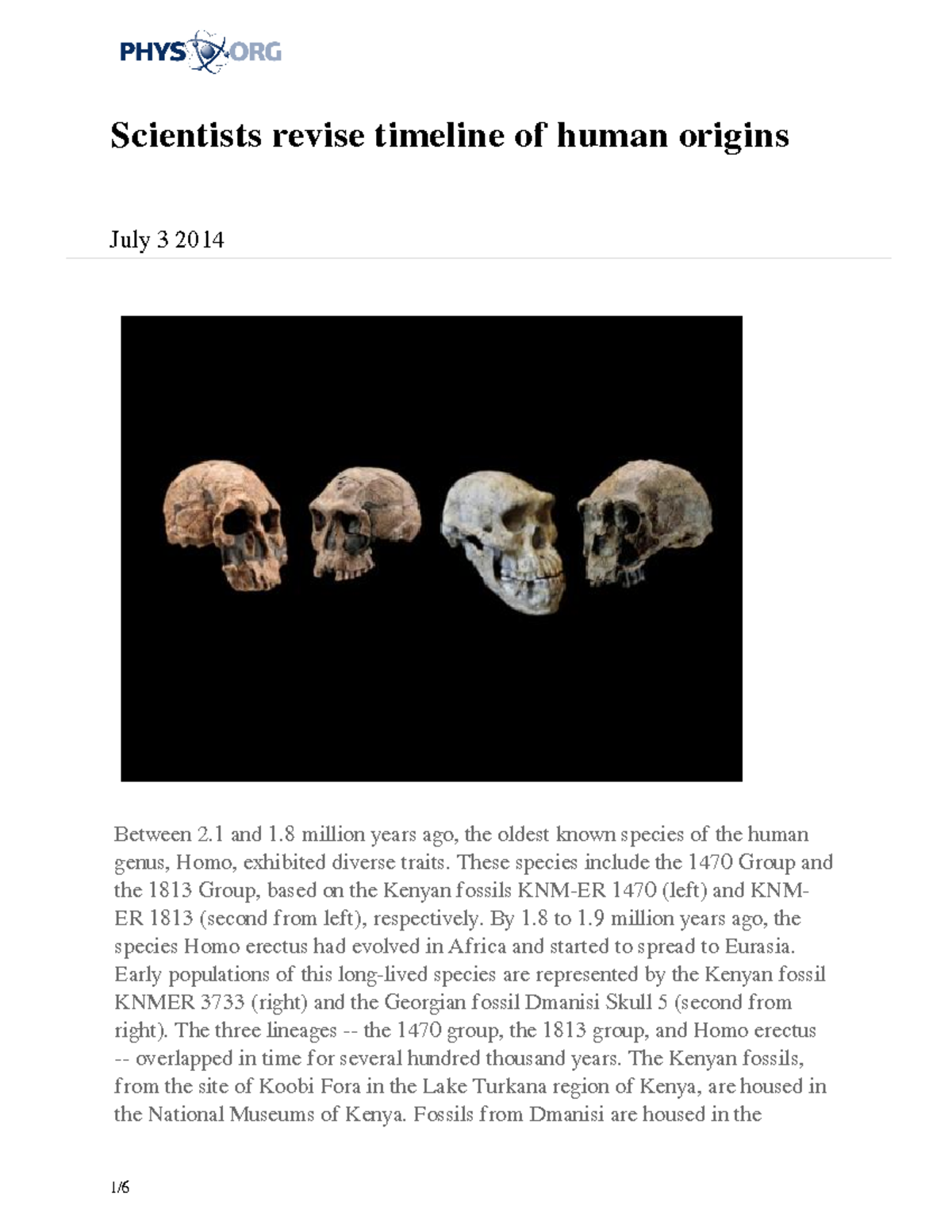 2014 07 scientists timeline human - Scientists revise timeline of human ...