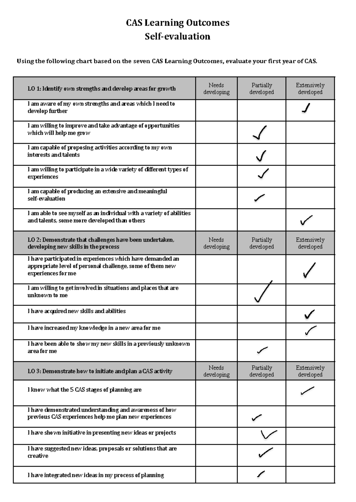 CAS Learning Outcomes self-evaluation - CAS Learning Outcomes Self ...