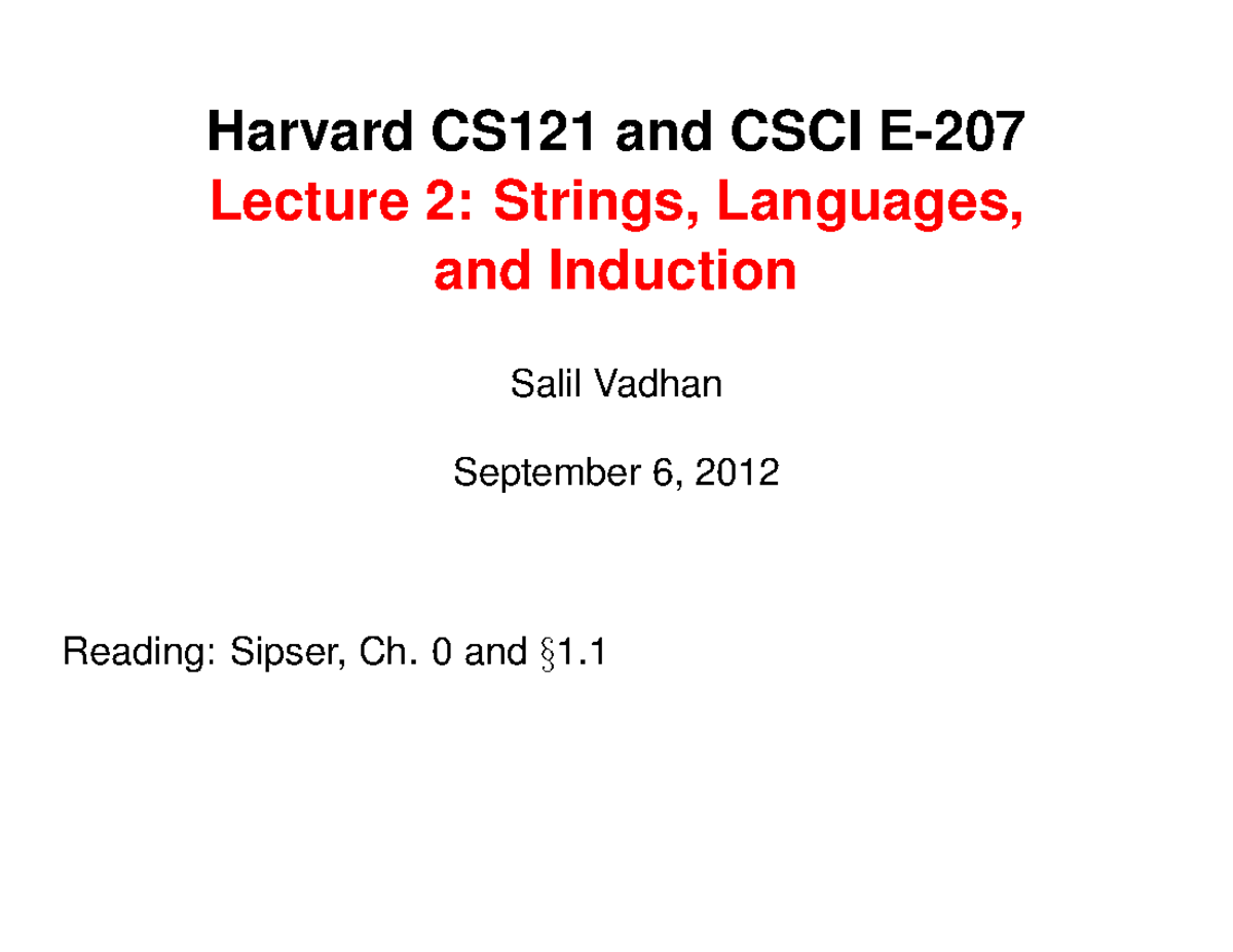 Strings - Manejo de cadenas - Harvard CS121 and CSCI E- Lecture 2: Strings, Languages, and ...