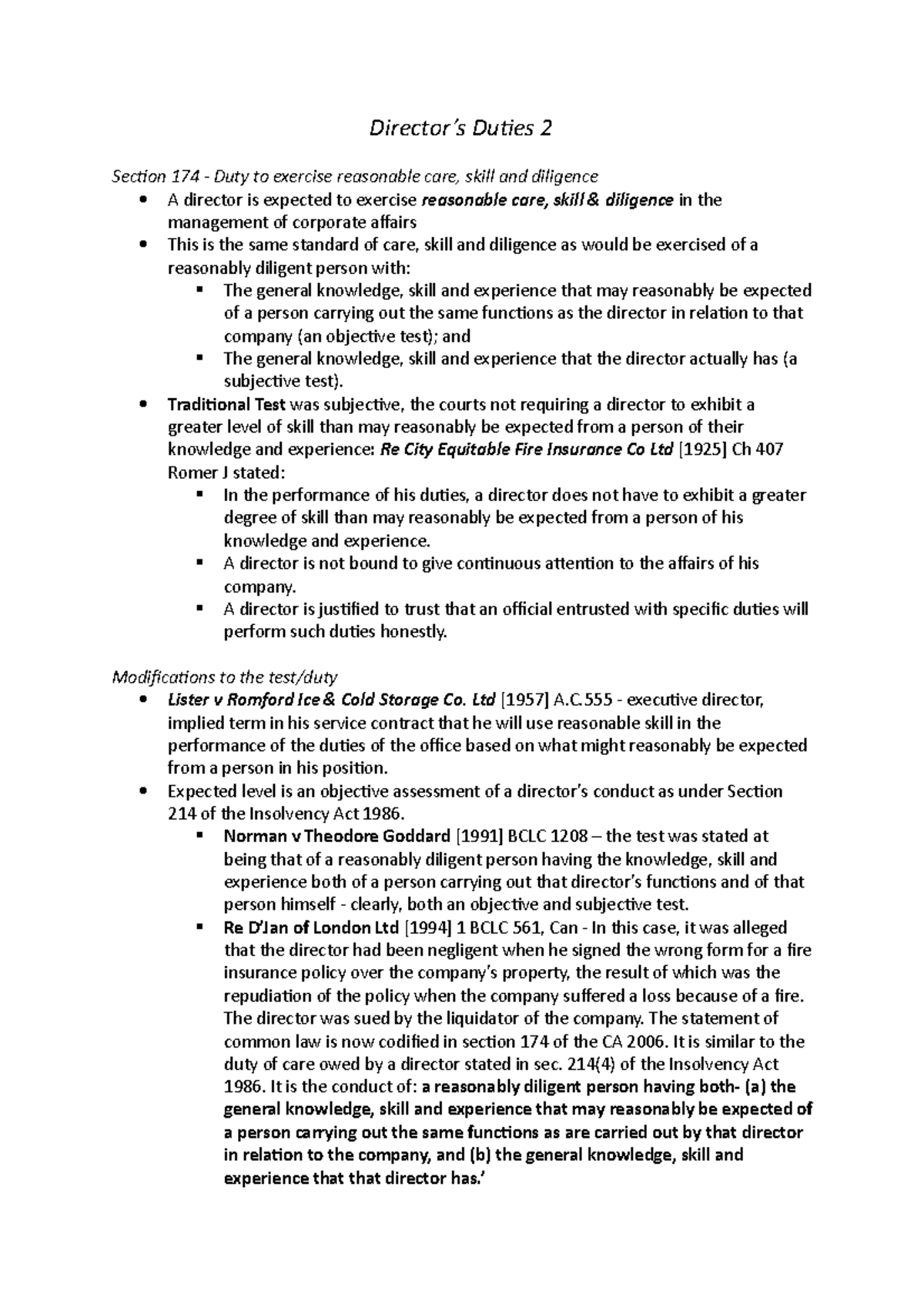 Director’s Duties 2 - Lecture notes Week 20 - Director’s Duties 2 ...