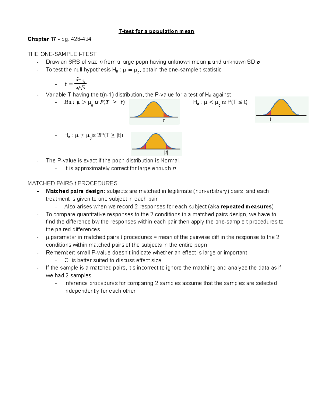 11 - t-test for a population mean - T-test for a population mean ...