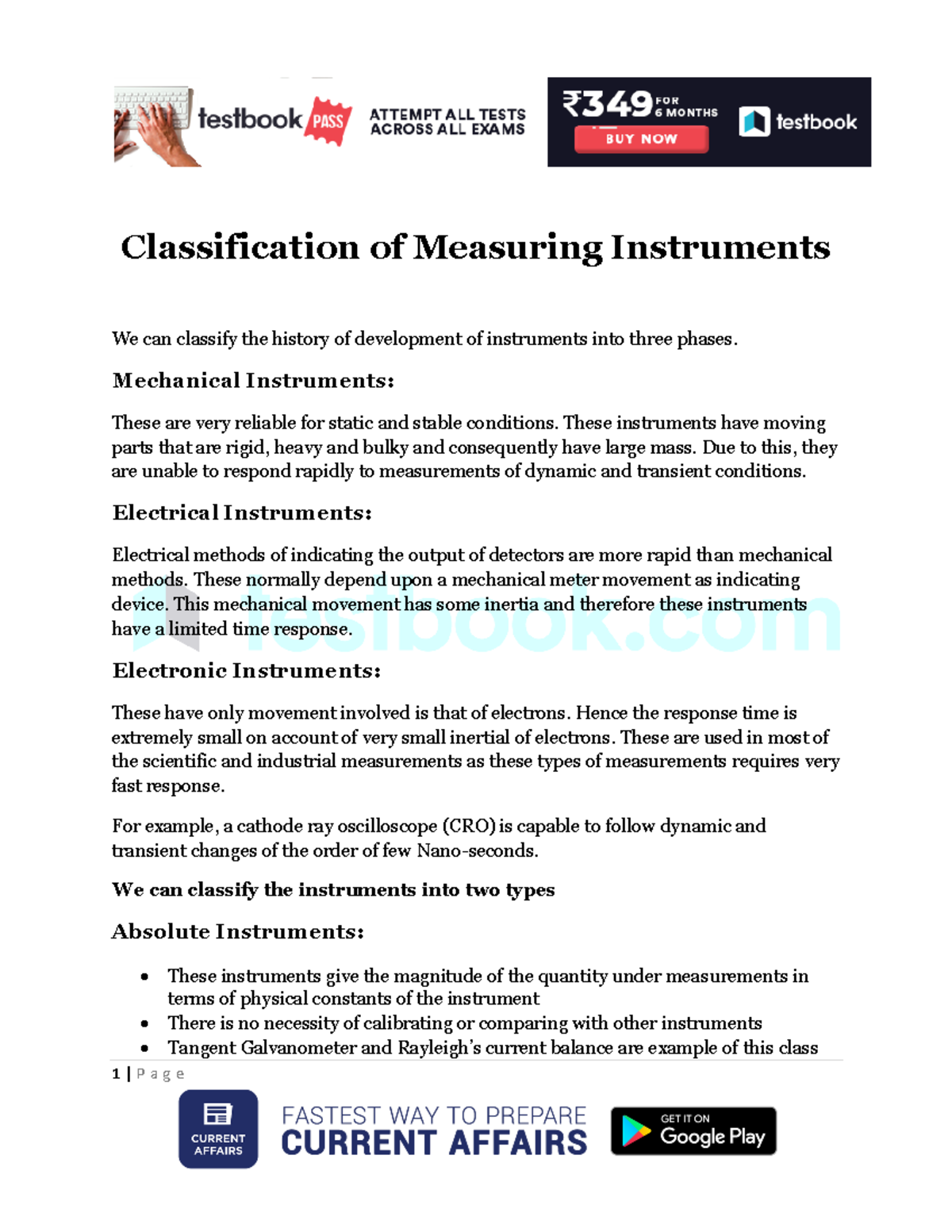 Classification of measuring instruments 545b20fa 2 - 1 | P a g e Classification of Measuring ...