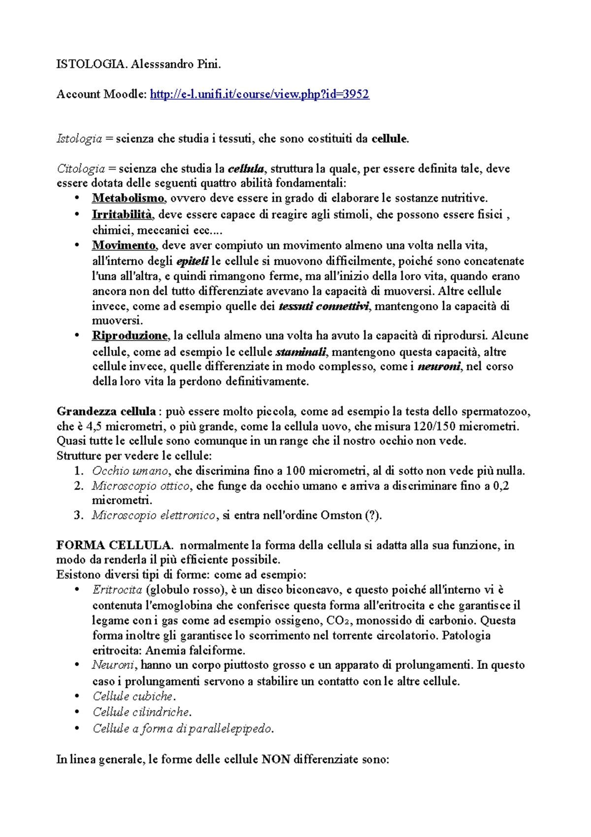 Istologia Alessandro Pini Infermieristica Firenze-Empoli - ISTOLOGIA ...