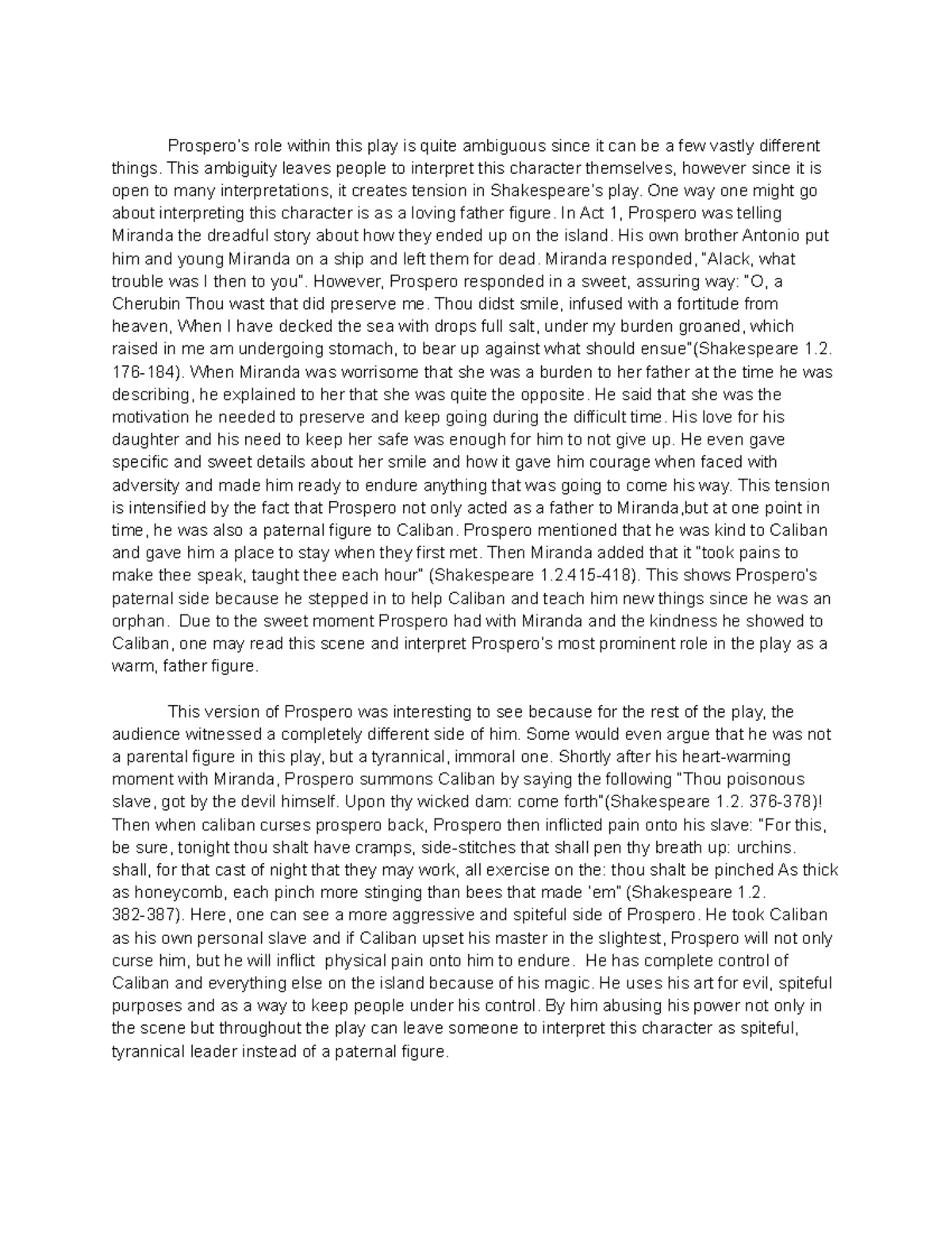 Tempest essay - Prospero’s role within this play is quite ambiguous ...