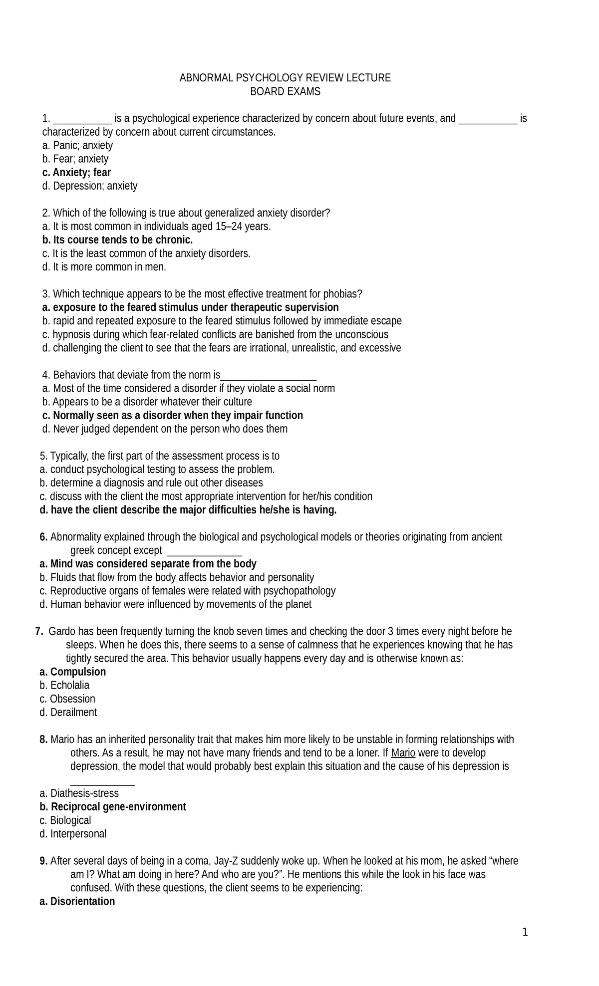 Toaz - PSYCH REVIEW LECTURE BOARDS WITH ANSWERS - ABNORMAL PSYCHOLOGY ...