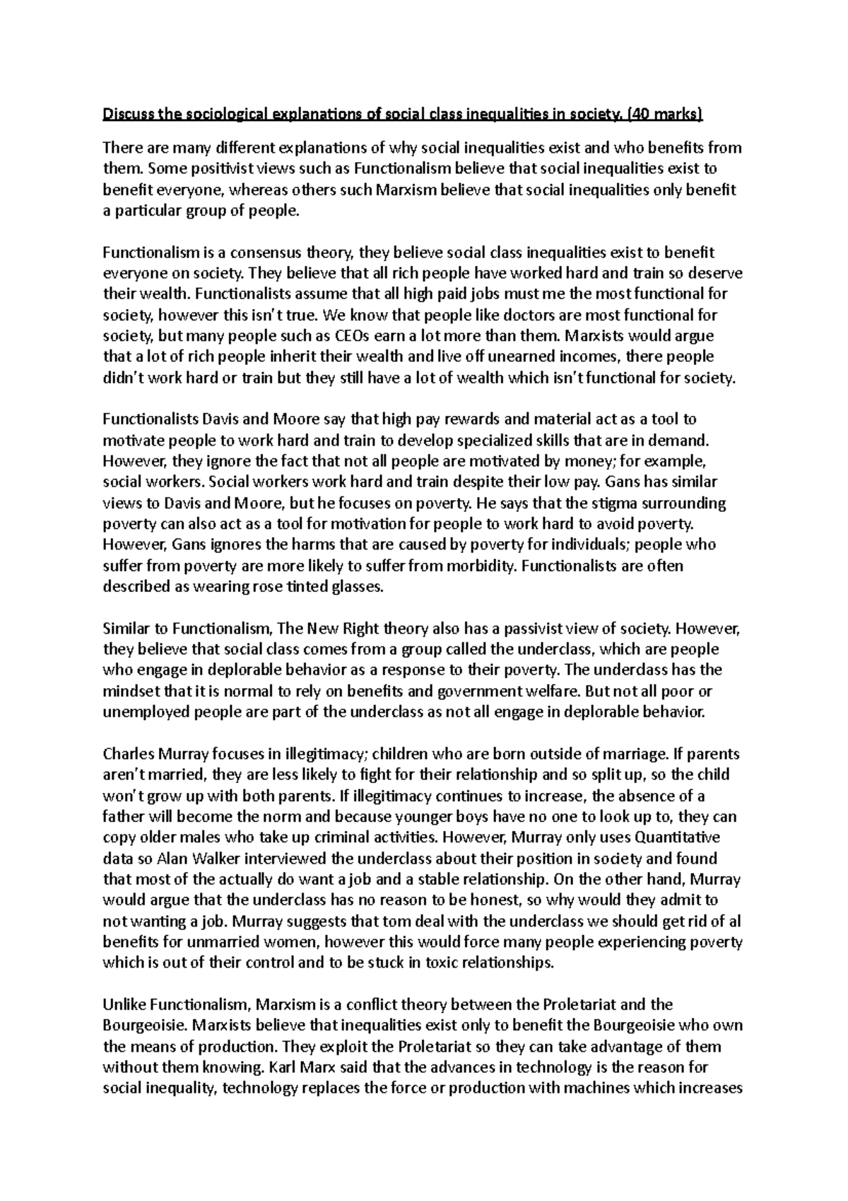 Discuss the sociological explanations of social class inequalities in ...