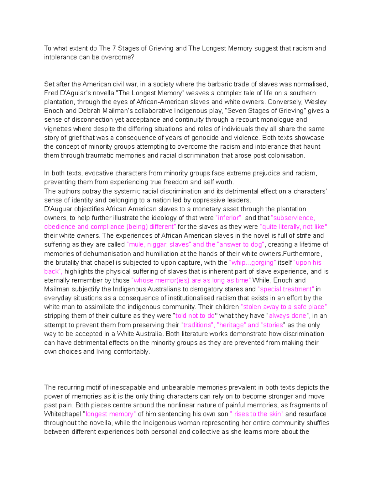 Lm and SS essay prac 3 - To what extent do The 7 Stages of Grieving and ...