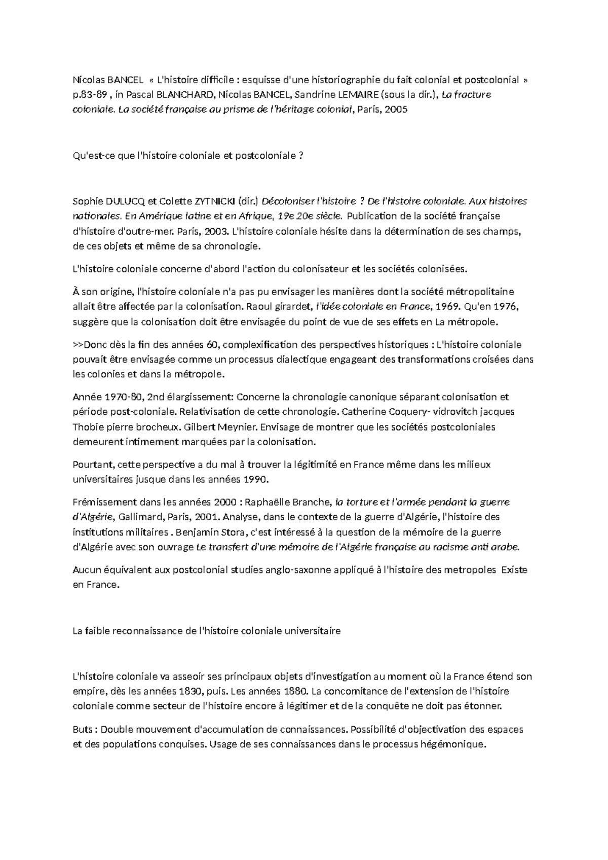 Bancel historiographie - Nicolas BANCEL « L'histoire difficile ...