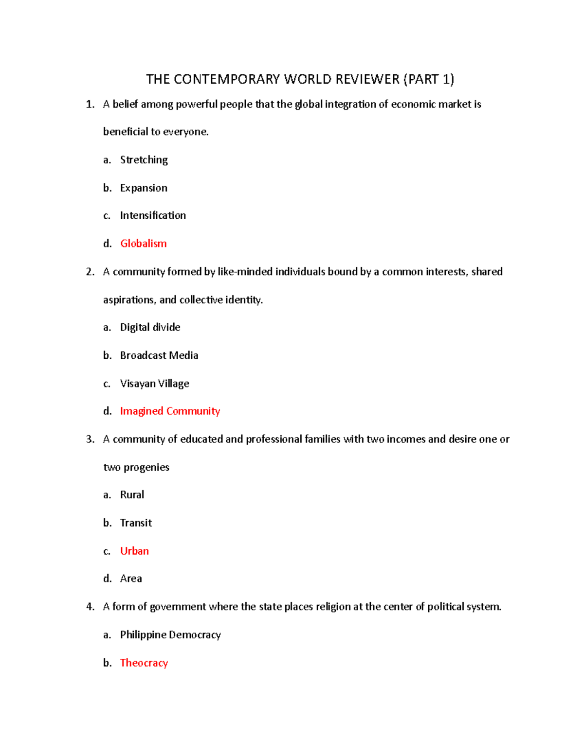 GE 3 Reviewer (PART 1) - goodluck - THE CONTEMPORARY WORLD REVIEWER ...