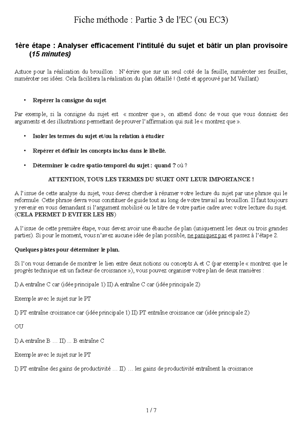 Methodo EC3 - Fiche méthode : Partie 3 de l'EC (ou EC3) 1ère étape : Analyser efficacement - Studocu