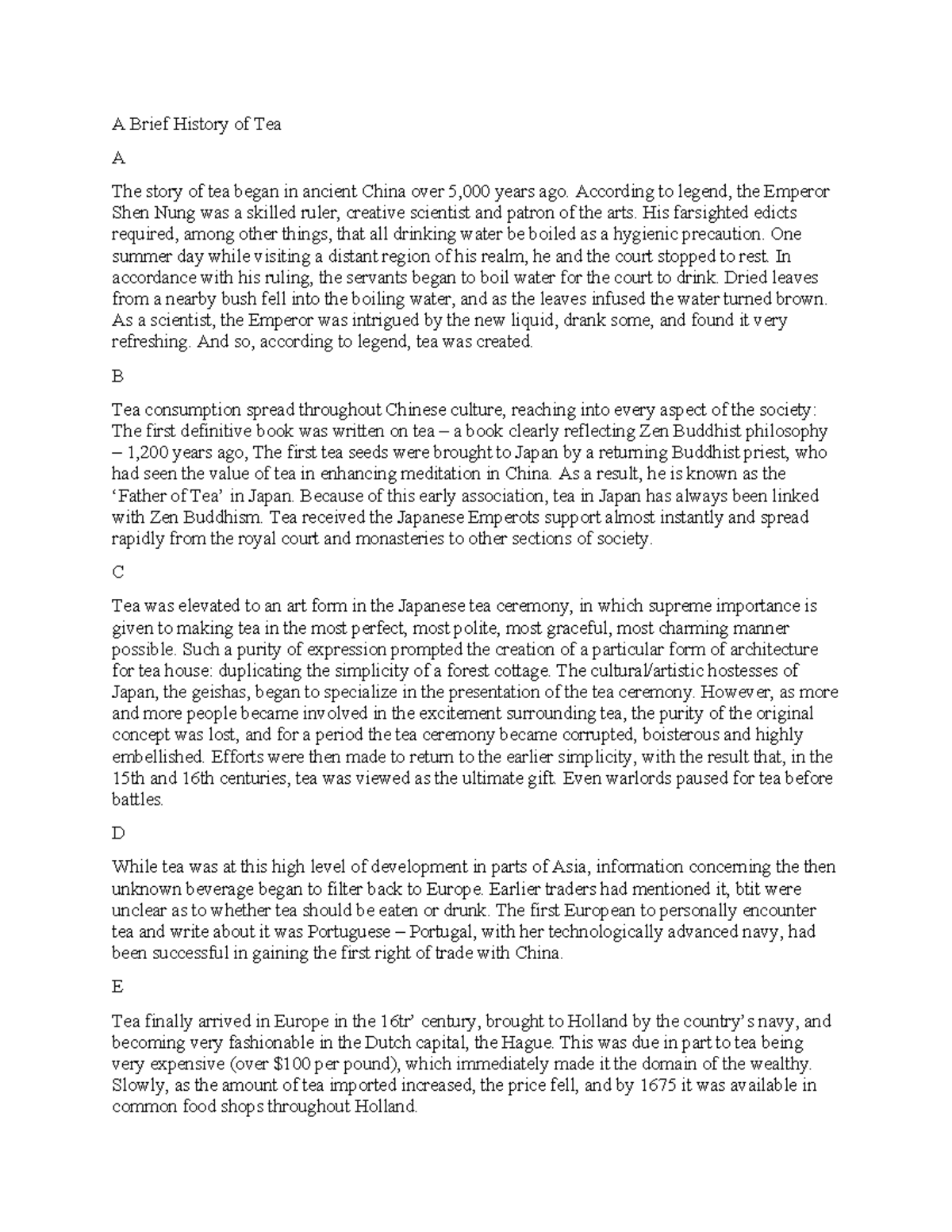 A brief history of Tea TACĐR HVTC - A Brief History of Tea A The story ...