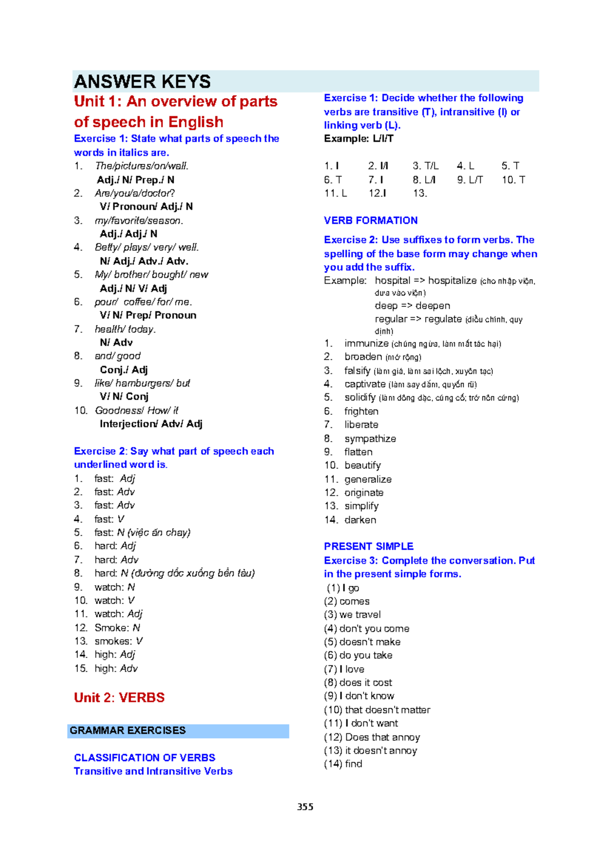 Basic English Grammar (SG279)- Keys B - ANSWER KEYS Unit 1: An overview ...