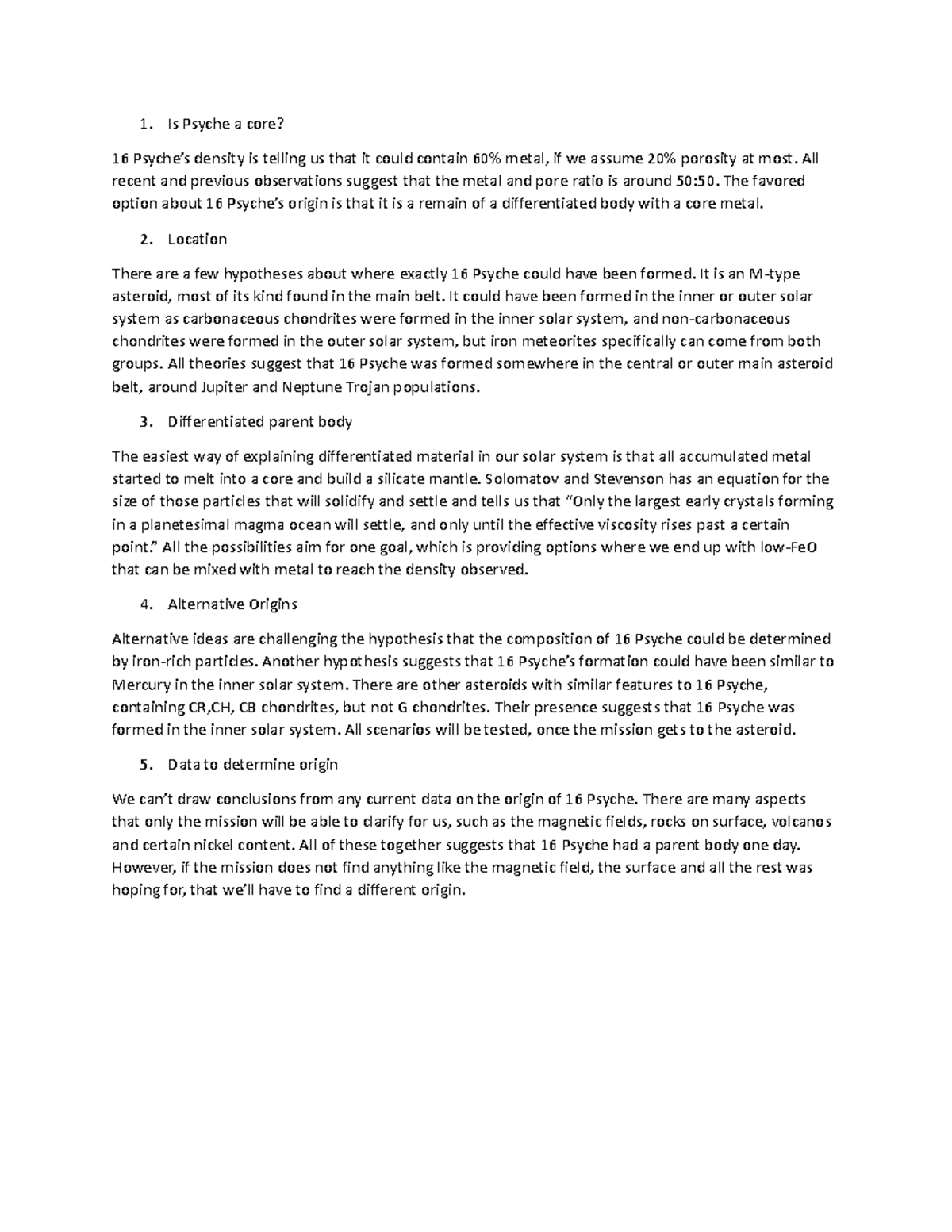 Is Psyche a core - It is a summary of a 39 page article ...