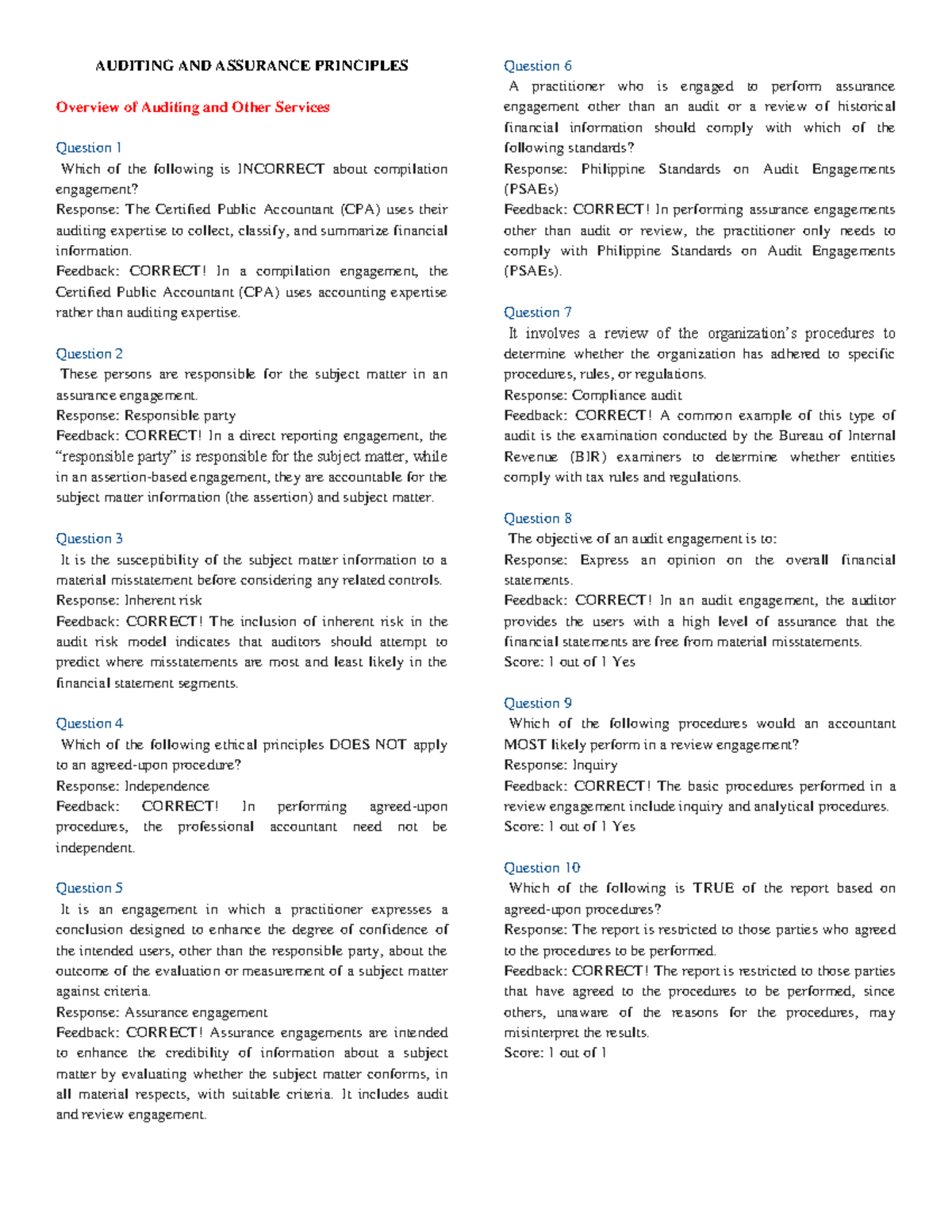Auditing AND Assurance Principles - AUDITING AND ASSURANCE PRINCIPLES ...