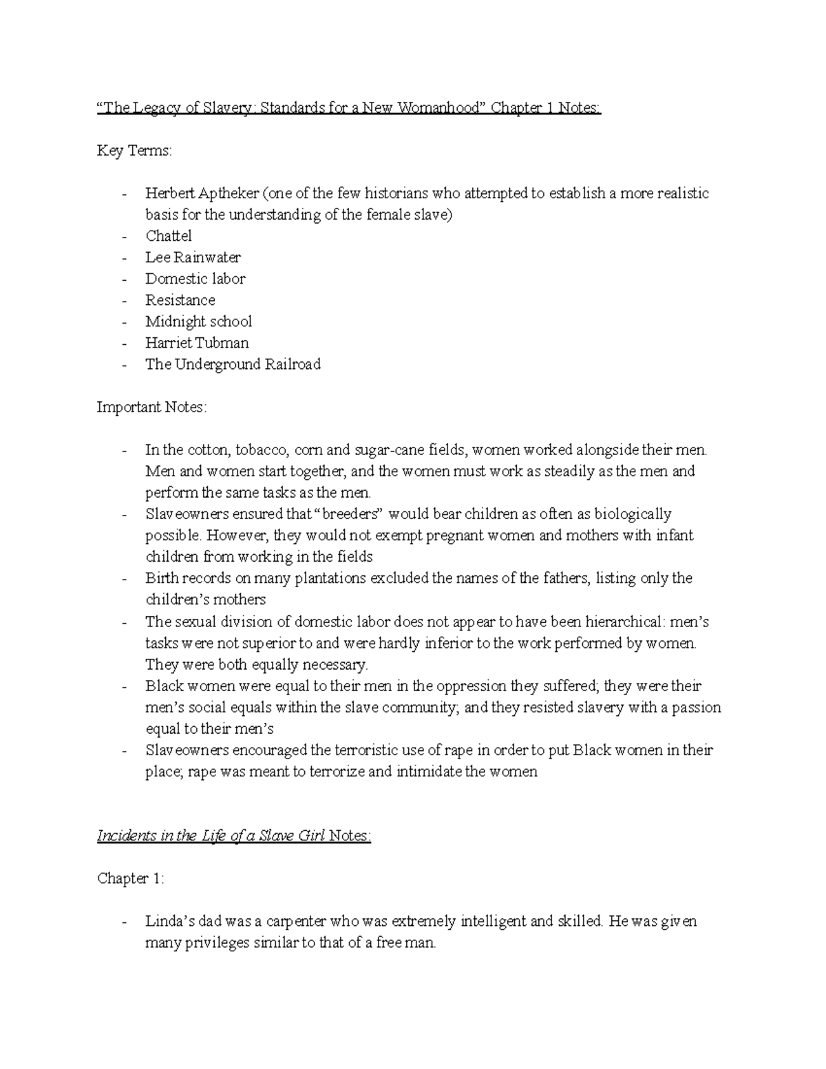 History Slavery Reading Notes - “The Legacy of Slavery: Standards for a ...