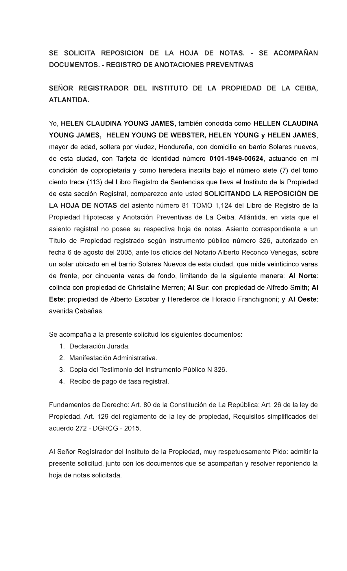 Helen Reposicion DE HOJA DE Notas - SE SOLICITA REPOSICION DE LA HOJA ...