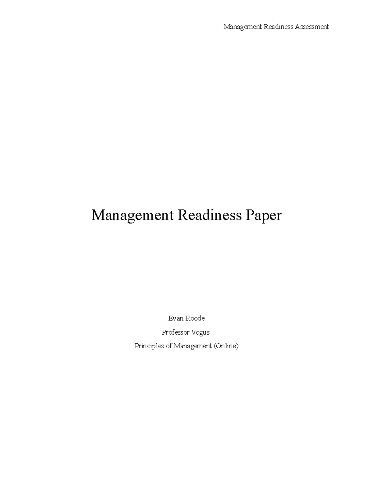 Prin of Management Readiness Paper - Management Readiness Paper Evan ...
