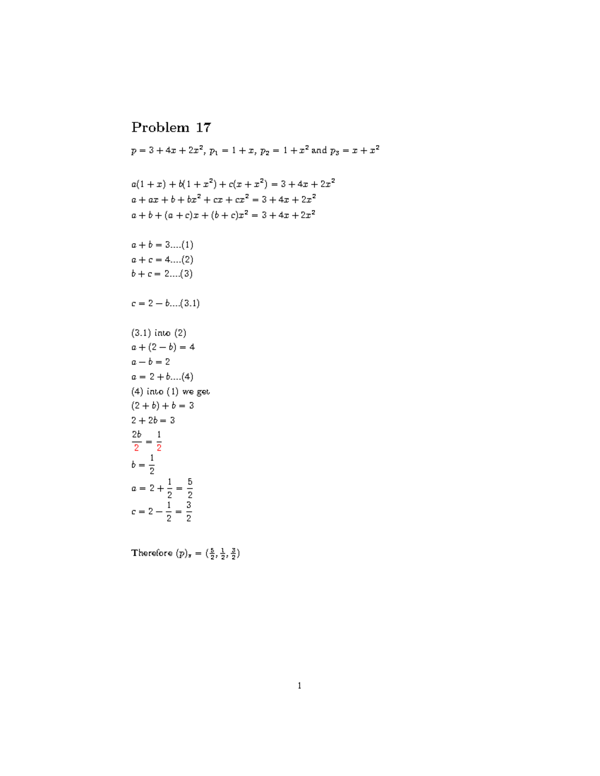 MAT2611 Assignment 5 2024 - Problem 17 p = 3 + 4x + 2x 2 , p 1 = 1 + x ...