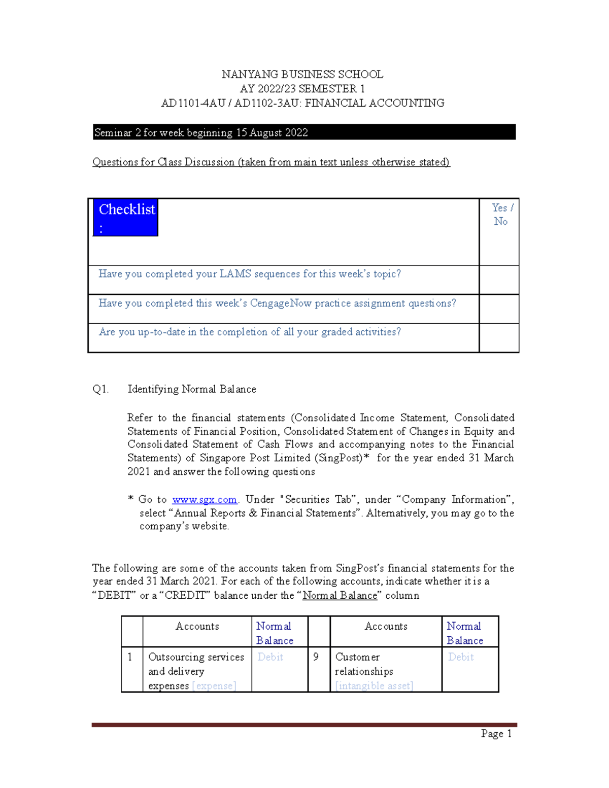 Tutorial 2 - NANYANG BUSINESS SCHOOL AY 2022/23 SEMESTER 1 AD1101-4AU ...