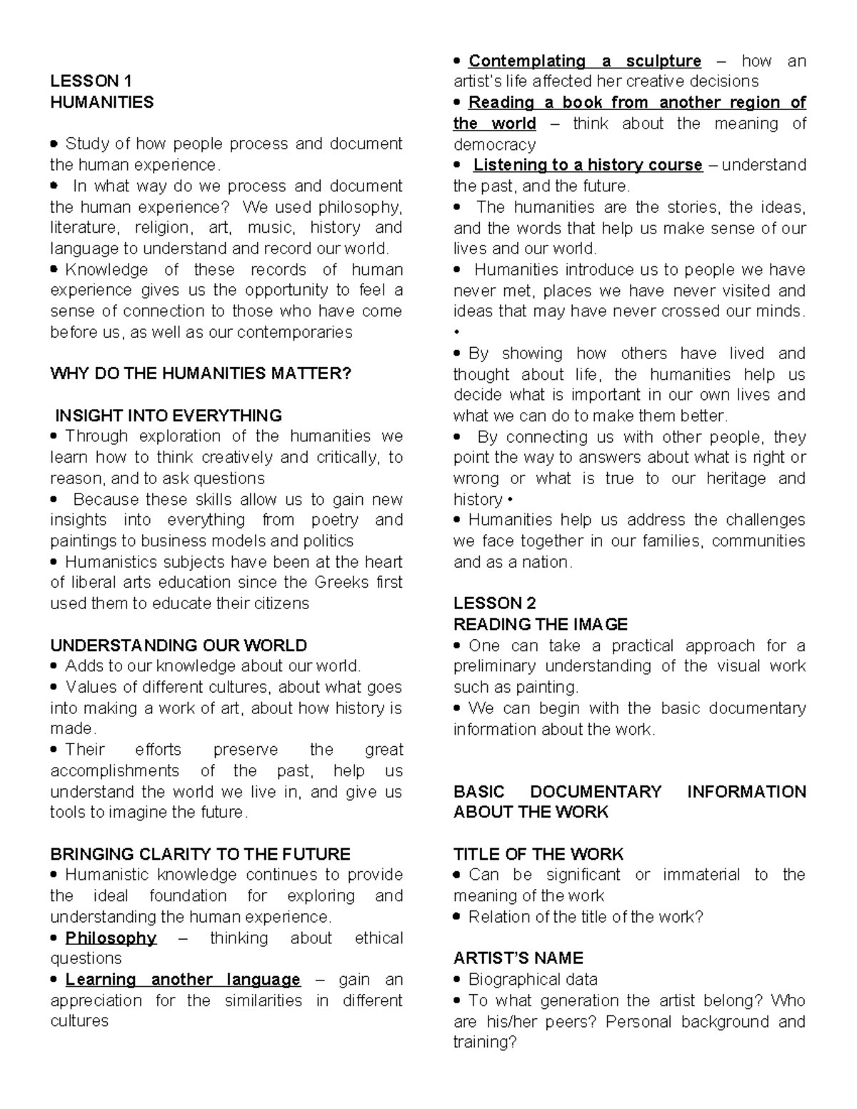 AH Lesson 3 Reviewer - LESSON 1 HUMANITIES Study of how people process ...