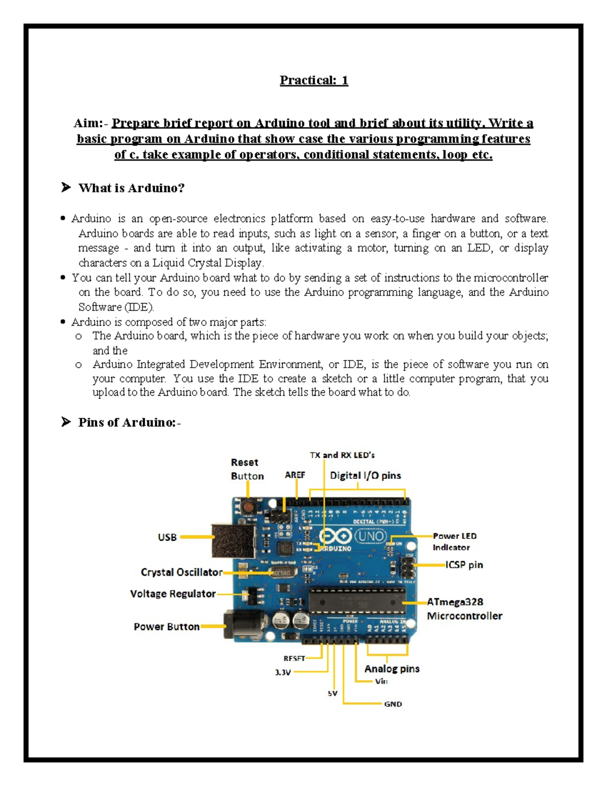 Practical-1 - cgfg - Practical: 1 Aim:- Prepare brief report on Arduino tool and brief about its ...