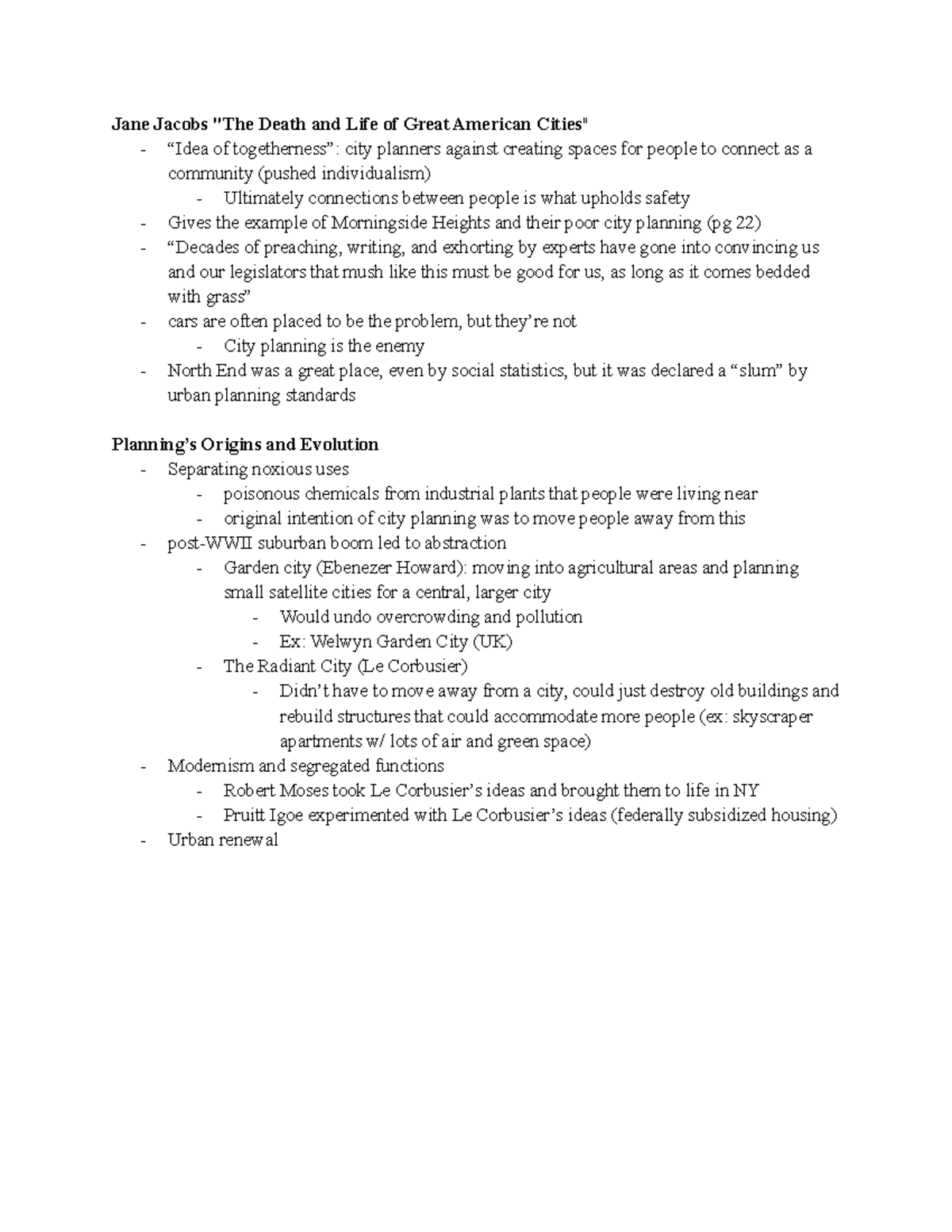 Jane Jacobs The Death and Life of Great American Cities - Studocu