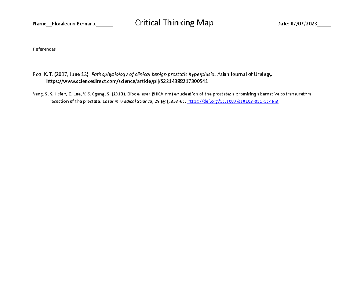 Critical Thinking Map- Week 5 Discussion - Name__Floraleann Bernarte ...