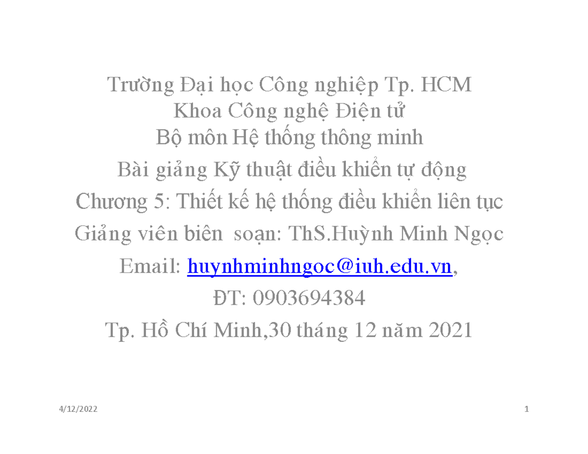 Baigiang Ktdktd Chuong 5 - Tröôøng Ñaïi hoïc Coâng nghieäp Tp. HCM Khoa Coâng ngheä Ñieän töû Bộ ...