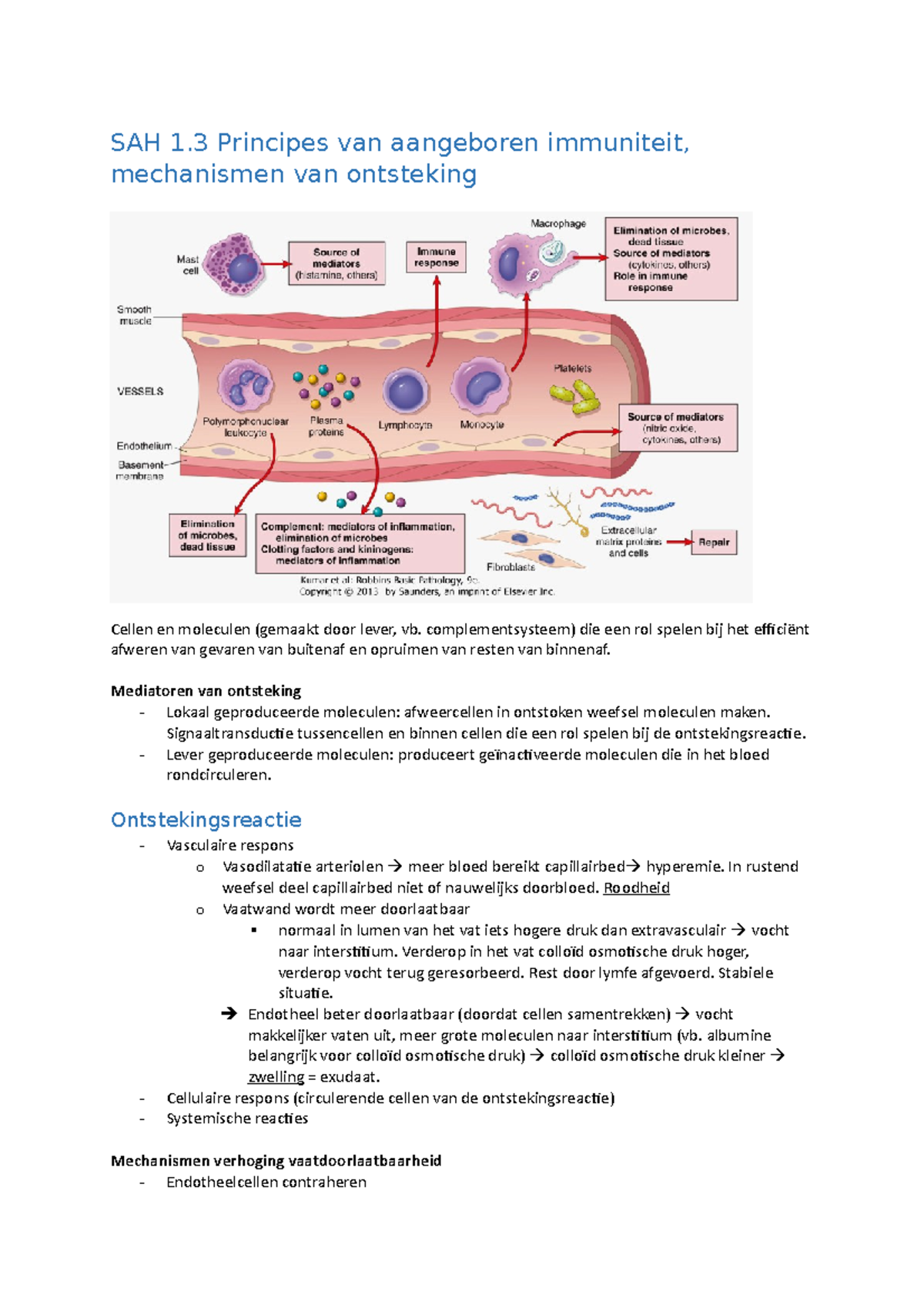 SAH 1.3 Principes van aangeboren immuniteit, mechanismen van ontsteking ...