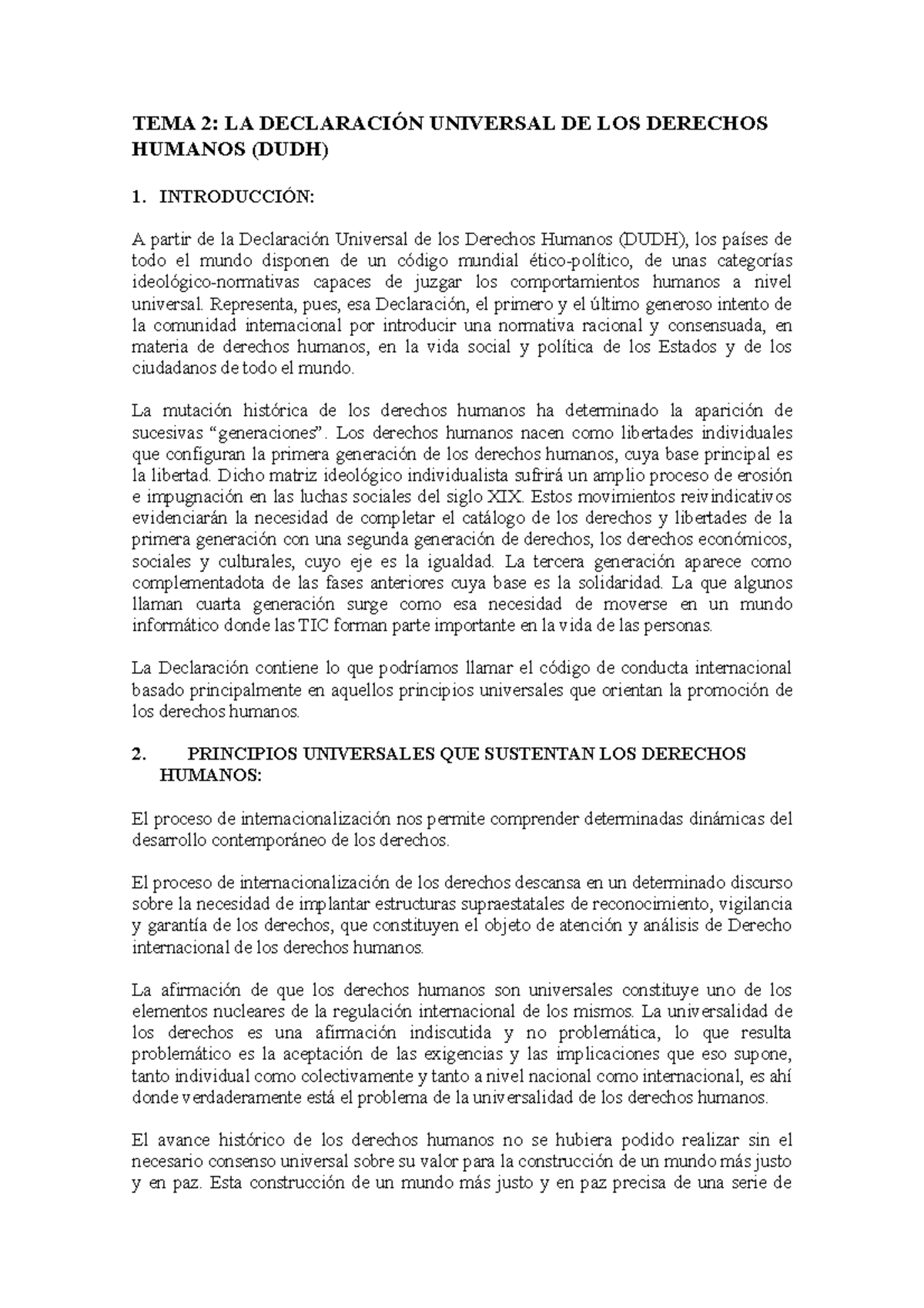 Tema 2 DDHH (del profesor) - TEMA 2: LA DECLARACIÓN UNIVERSAL DE LOS ...