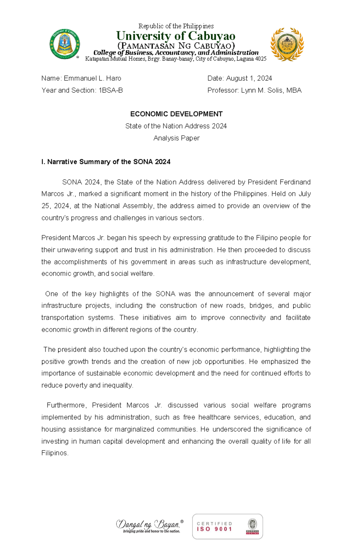 SONA 2024 updated - 3rd SONA of PBMM - University of Cabuyao ...