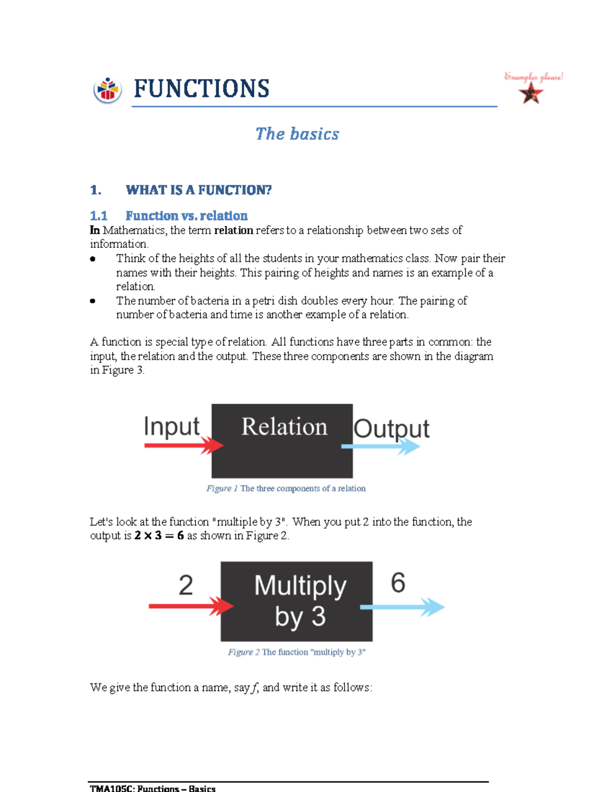 Functions Part 1 Notes - M a thematics, the term relation refers to a ...