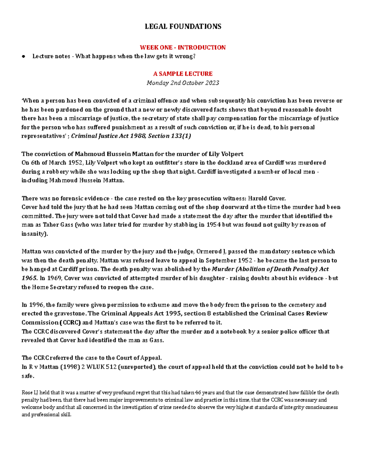 Week One Introduction Legal Foundations Week One Introduction Lecture Notes What Happens