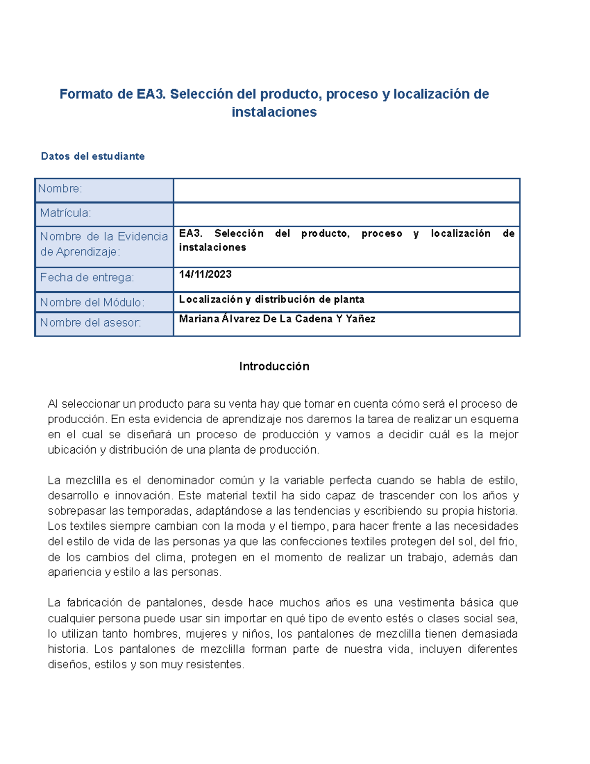 EA3. Selección del producto, proceso y localización de instalaciones ...