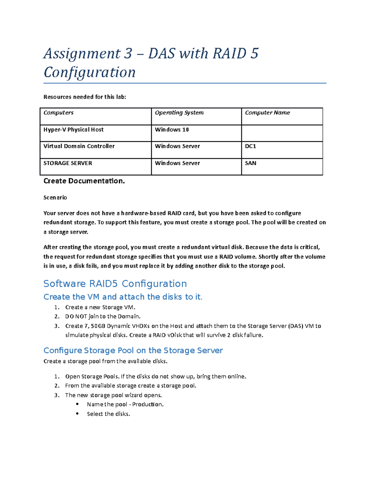 Assignment 3 DAS with RAID 5 Configuration - Assignment 3 – DAS with ...