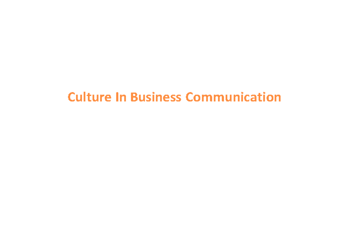 Culture In Business Communication - Culture In Business Communication ...