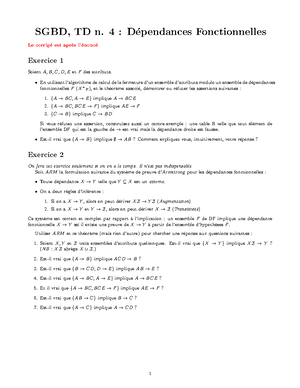 TD1 SGBD Correction - SGBD TD n. Algèbre Relationnelle L3 ASR, CILS, MIAGE et DL Exercice n ...