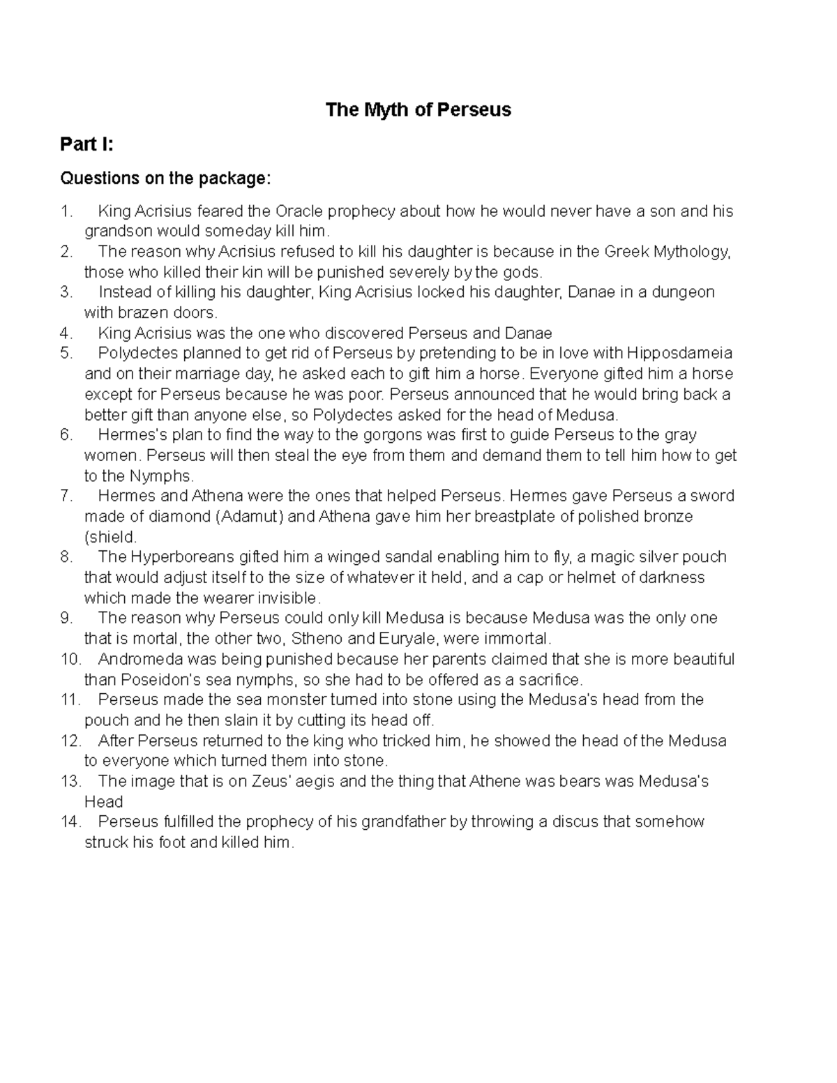 The Myth of Perseus - The Myth of Perseus Part I: Questions on the ...